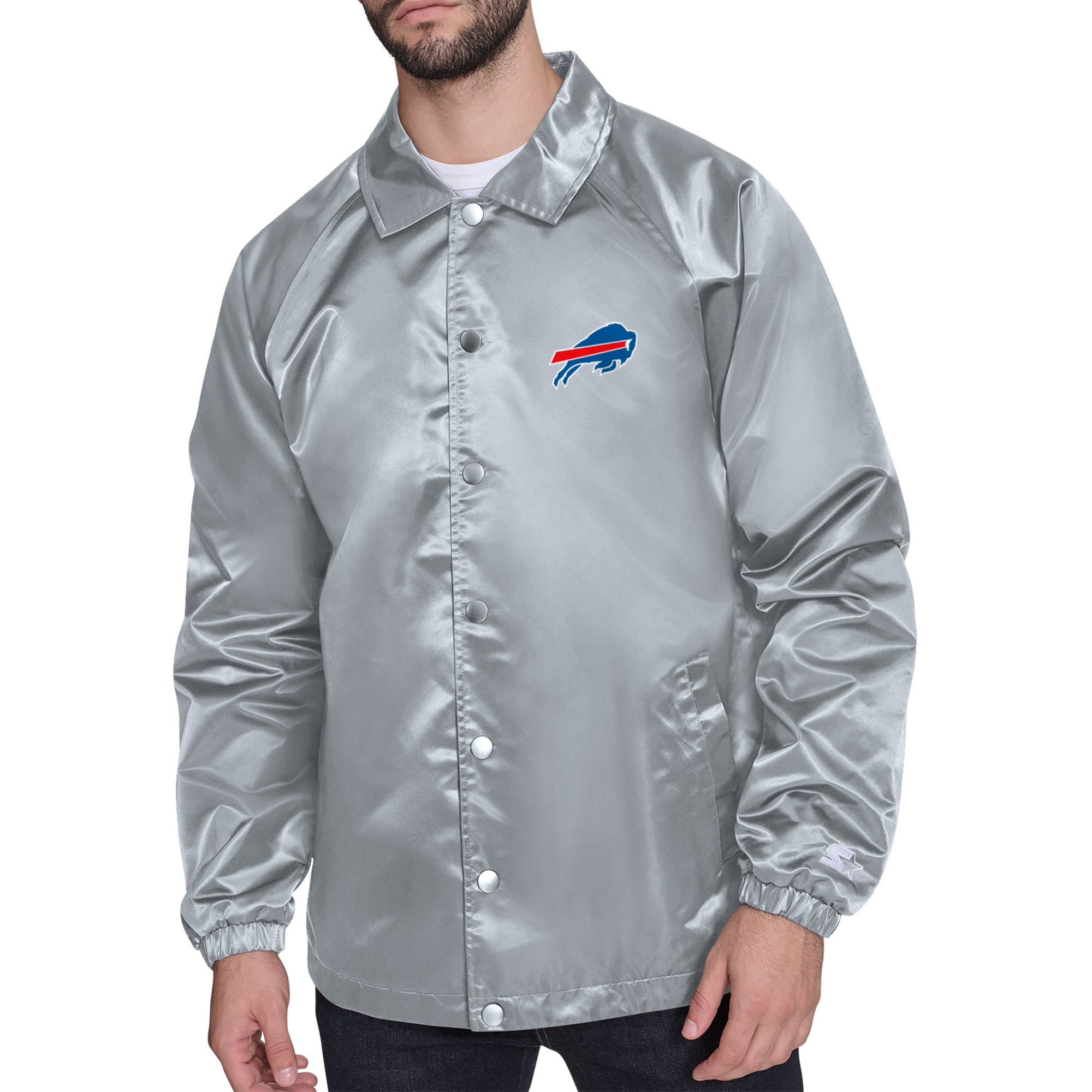 Men's Starter Gray Buffalo Bills Retro Logo Raglan Coaches Full-Snap ...