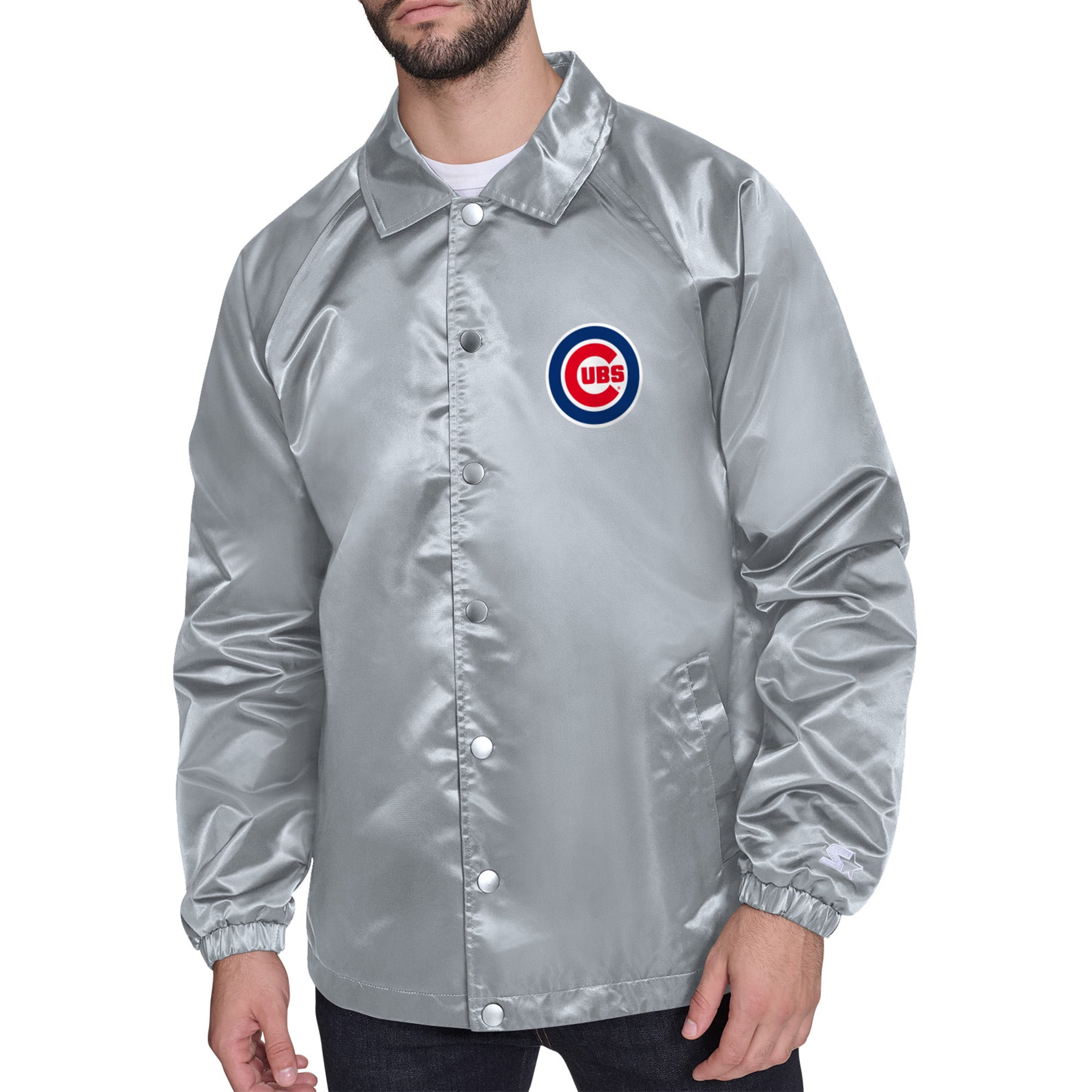Men's Starter Gray Chicago Cubs Retro Logo Raglan Coaches Full-Snap ...
