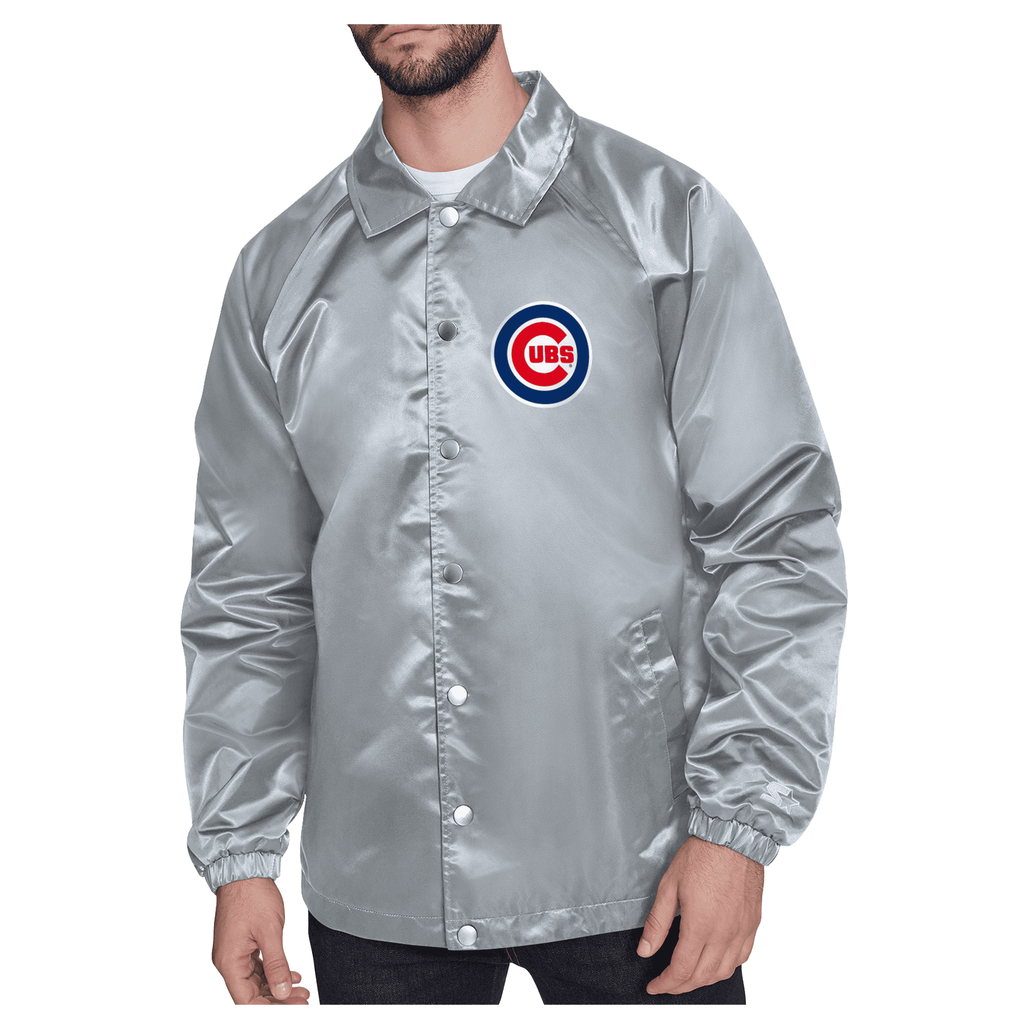 Men's Starter Gray Chicago Cubs Shield Logo Raglan Coaches Full-Snap ...