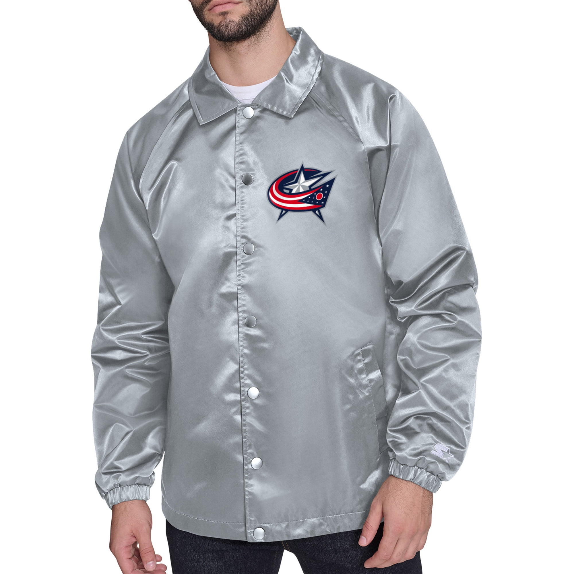 Men's Starter Gray Columbus Blue Jackets Printed Logo Coaches Full-Snap ...