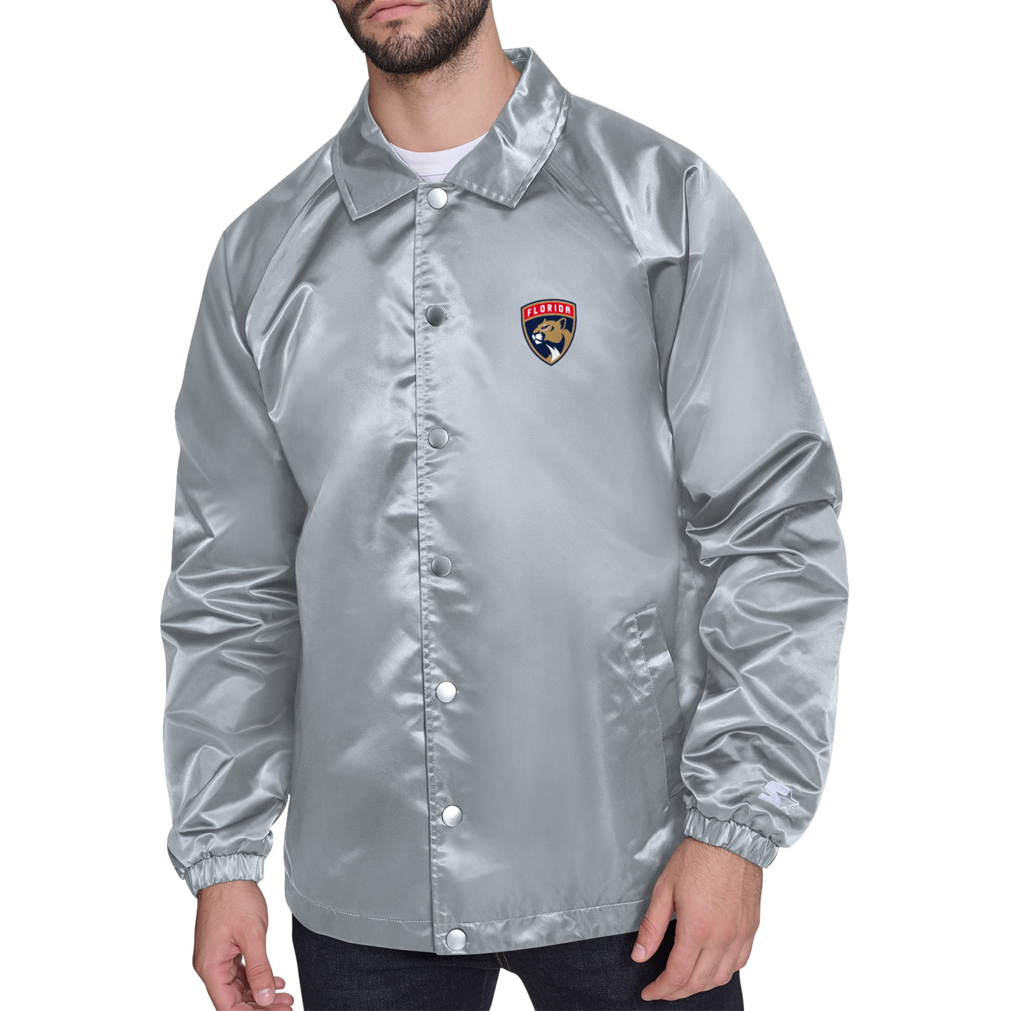 Men's Starter Gray Florida Panthers Retro Logo Raglan Coaches Full-Snap ...