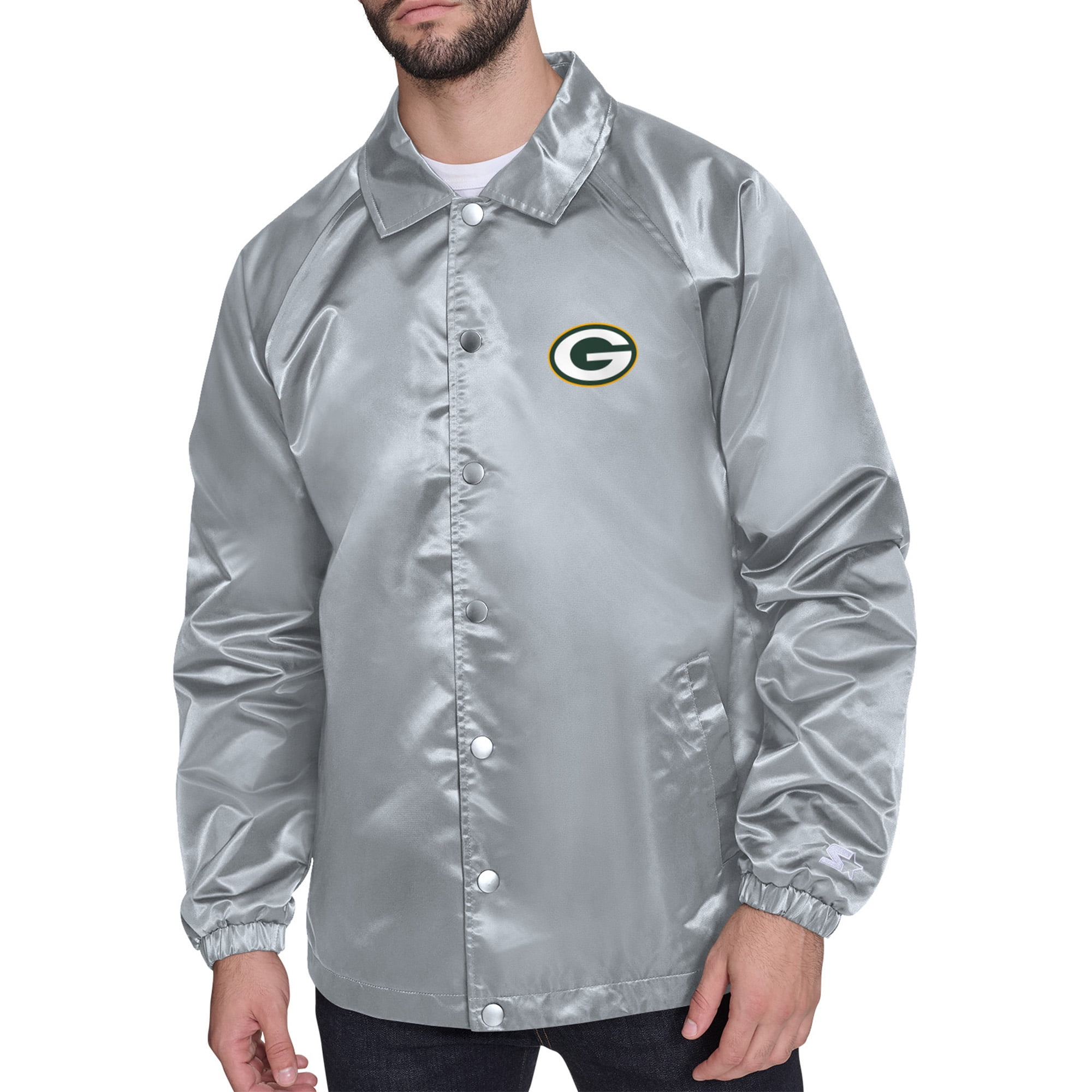 Men's Starter Gray Green Bay Packers Retro Logo Raglan Coaches Full ...