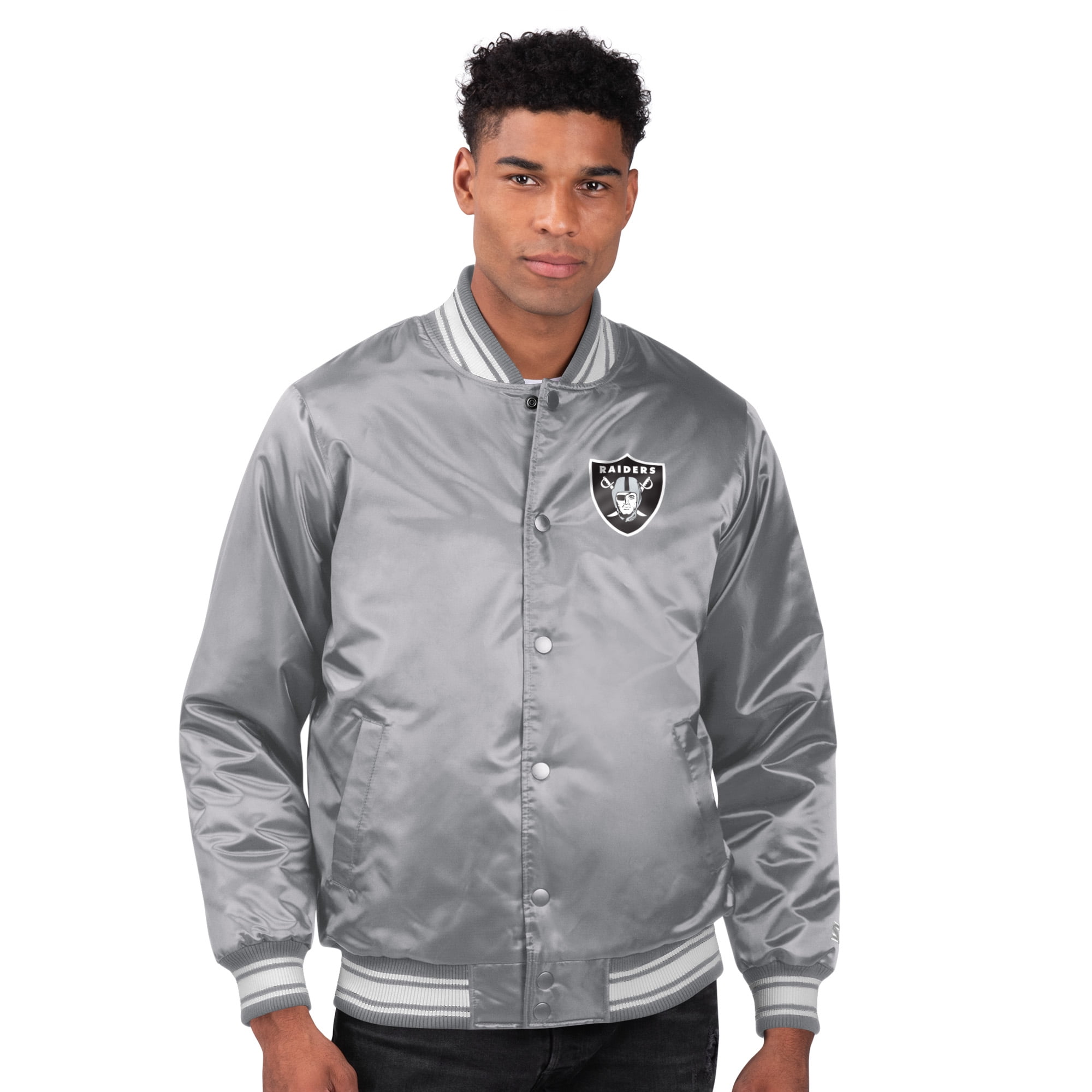 Men's Starter Gray Las Vegas Raiders Printed Team Logo Satin Varsity ...