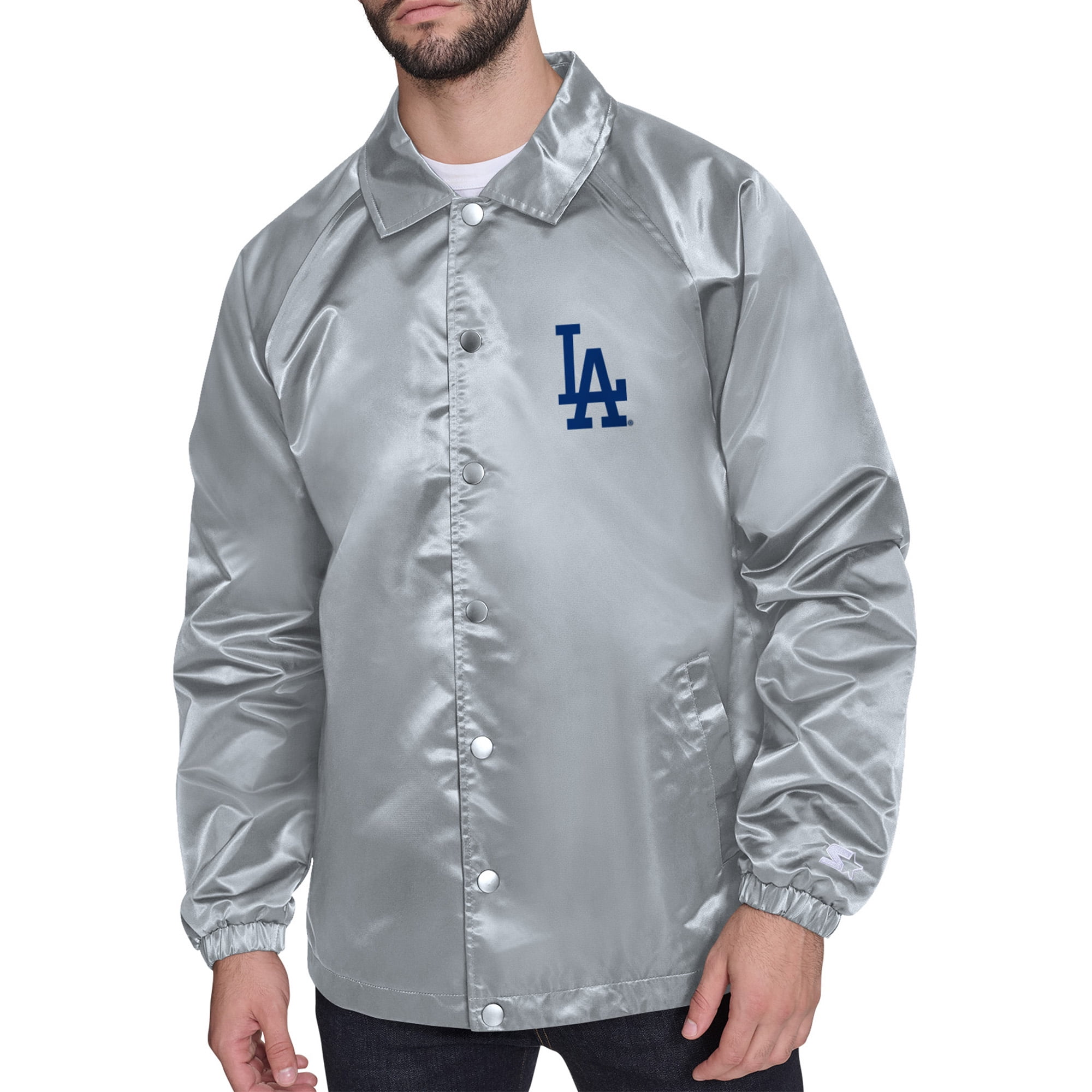 Men's Starter Gray Los Angeles Dodgers Retro Logo Raglan Coaches Full ...