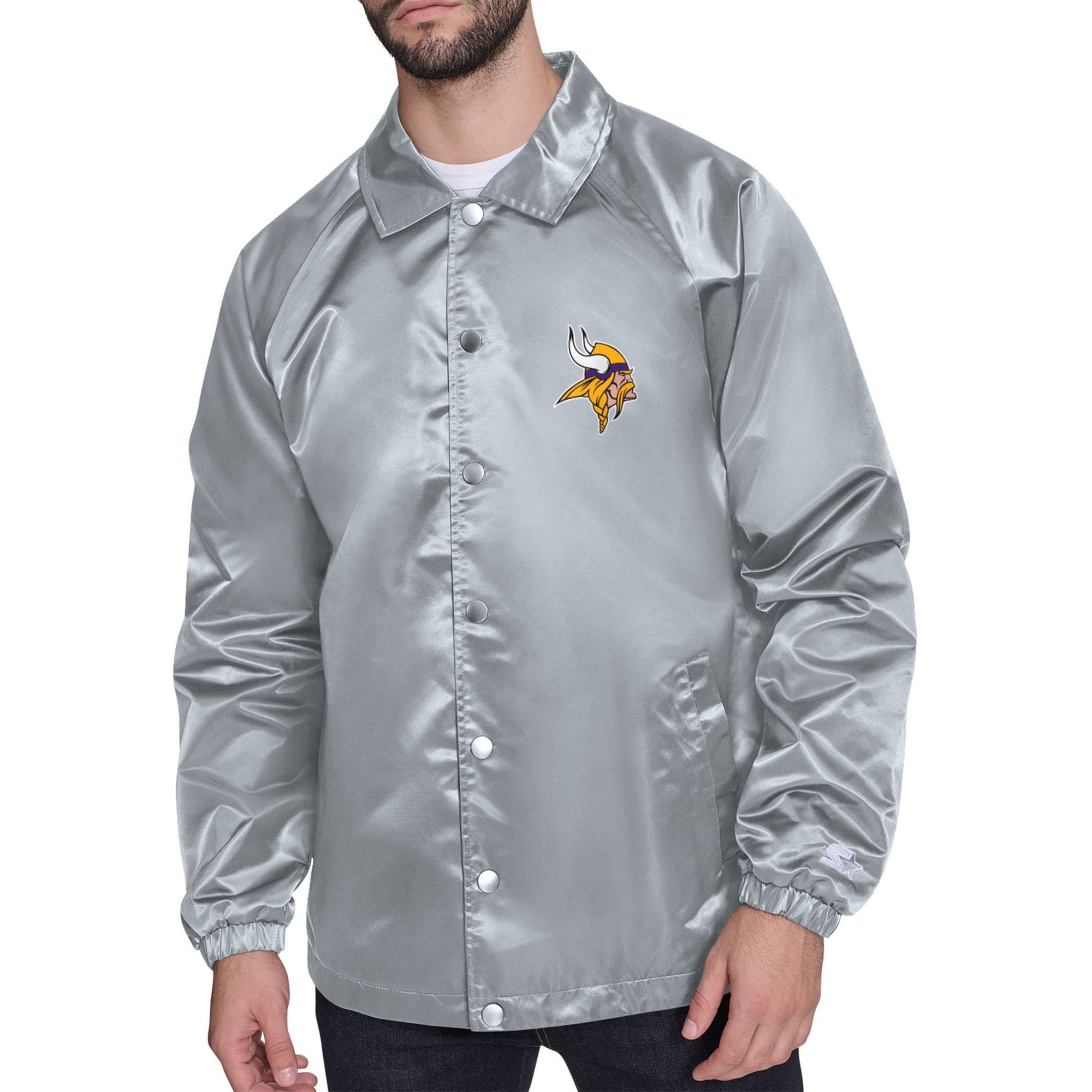 Men's Starter Gray Minnesota Vikings Retro Logo Raglan Coaches Full ...