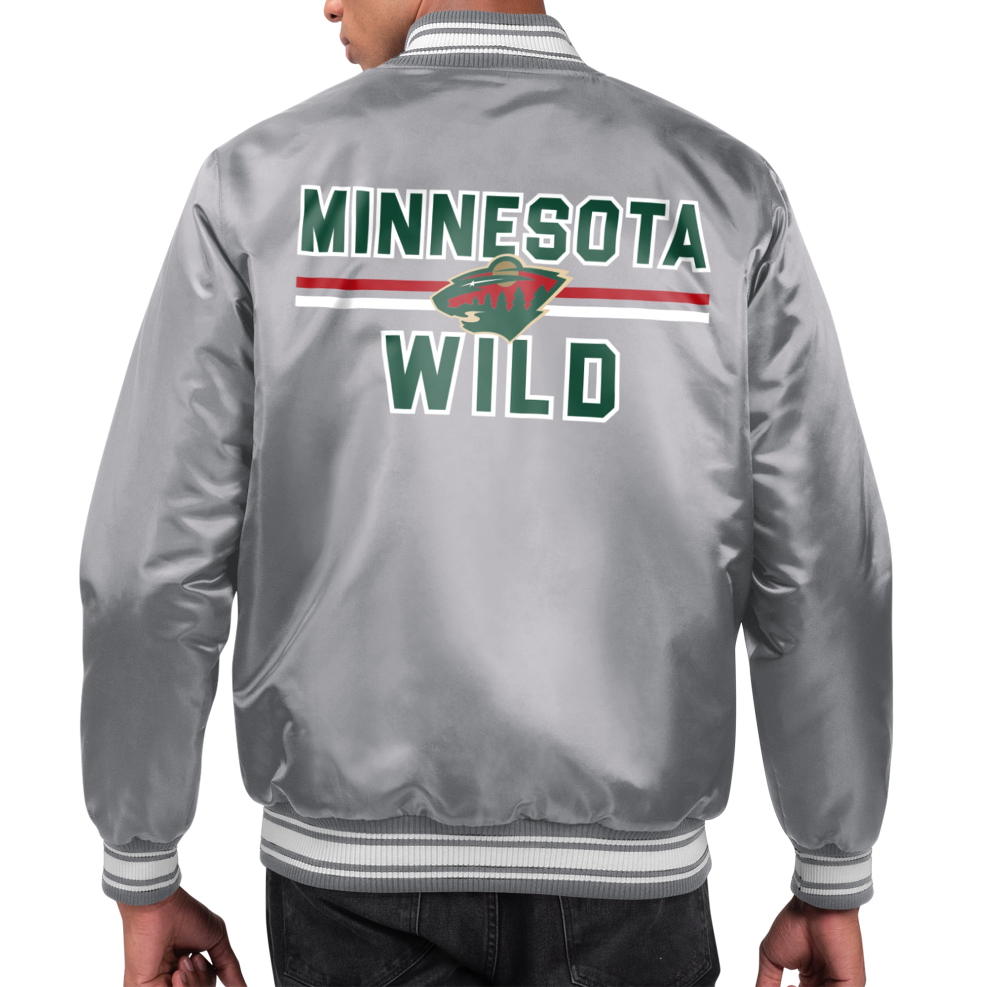 Men's Starter Gray Minnesota Wild Printed Team Logo Satin Varsity Full ...