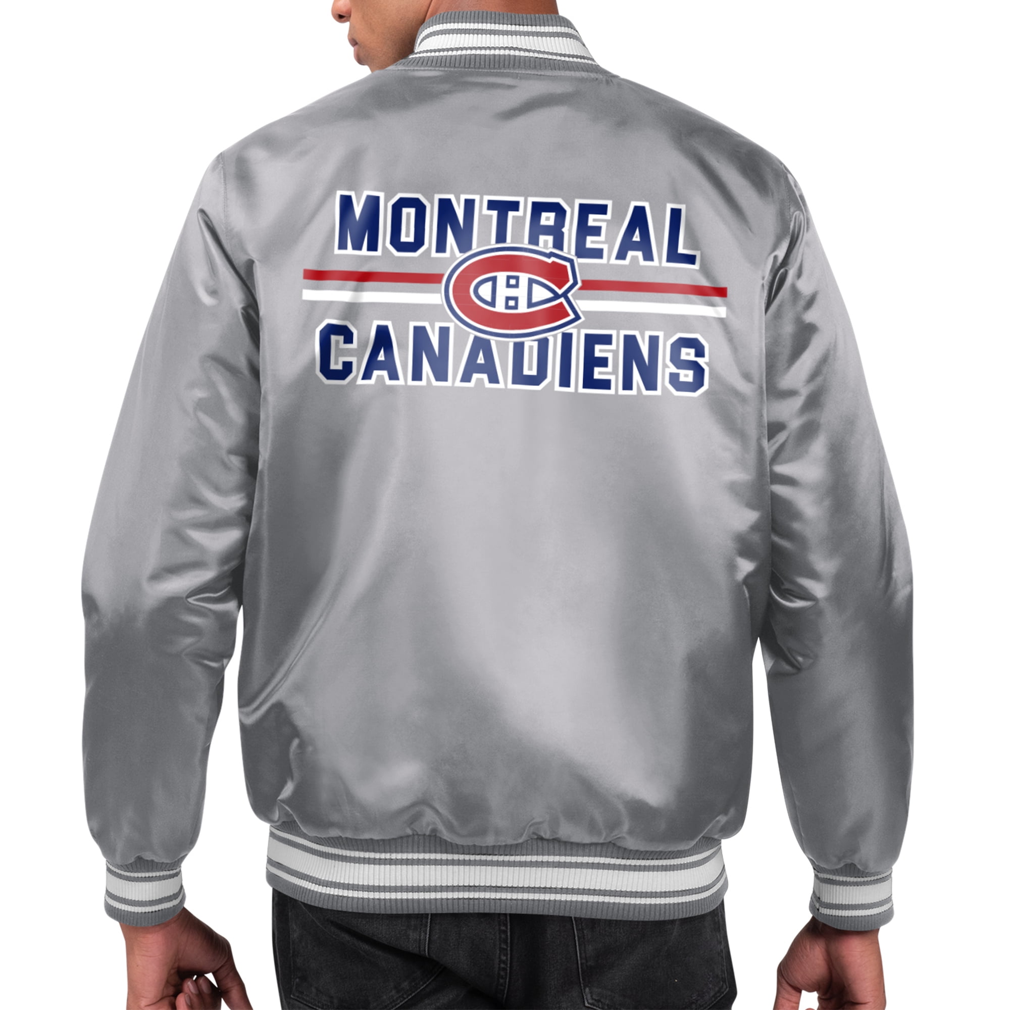 Men's Starter Gray Montreal Canadiens Printed Team Logo Satin Varsity ...
