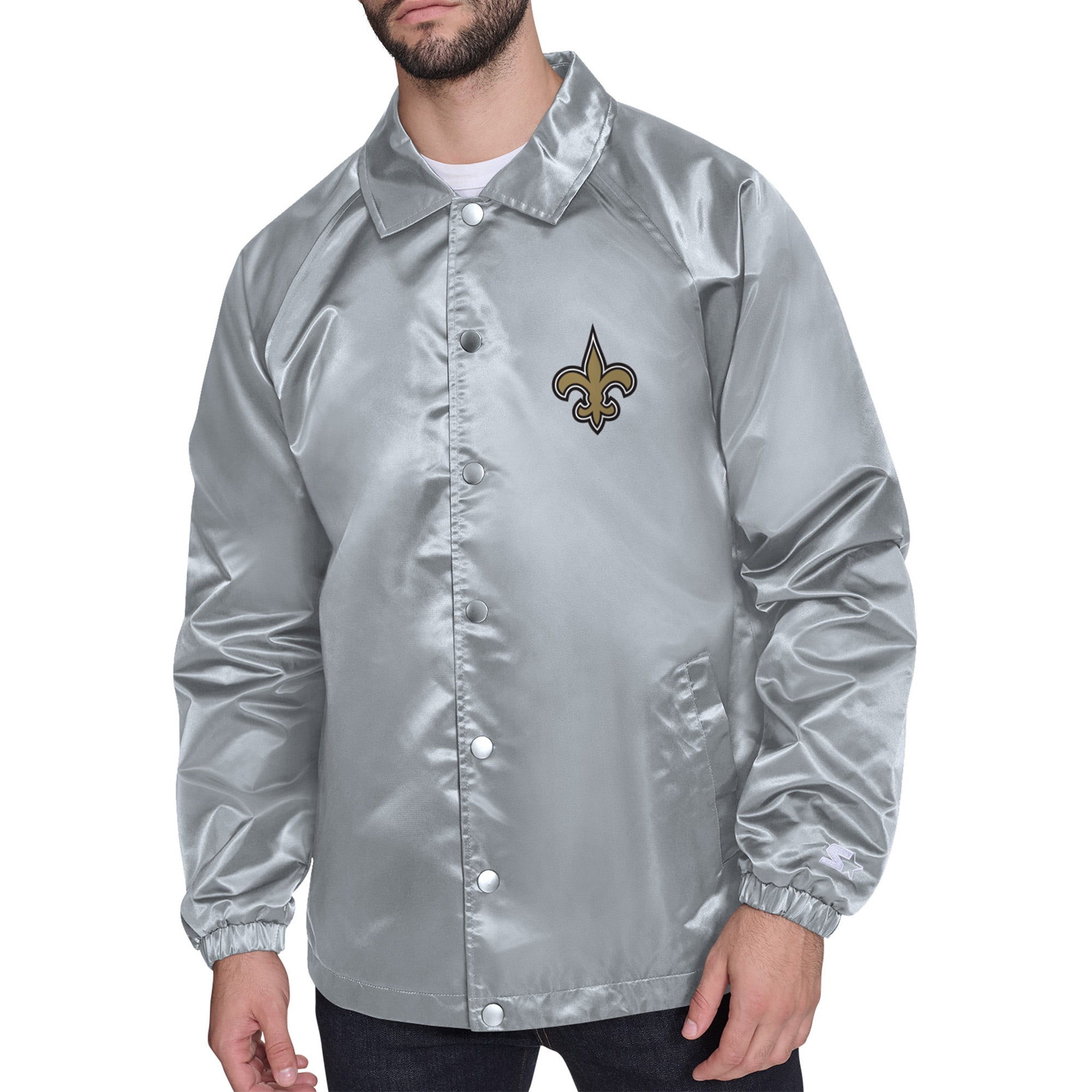 Men's Starter Gray New Orleans Saints Retro Logo Raglan Coaches Full ...