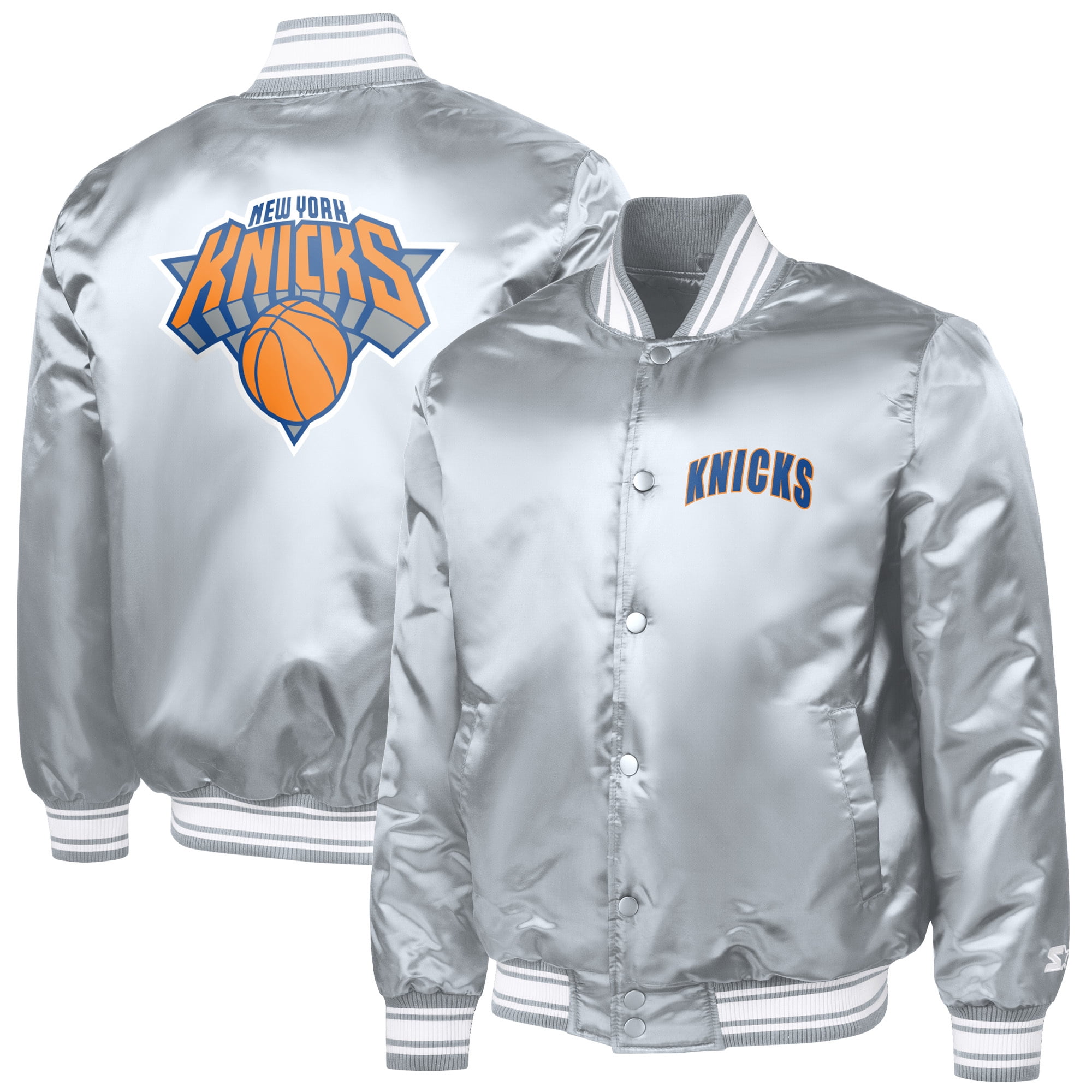 Men's Starter Gray New York Knicks Logo Varsity Full-Snap Jacket ...