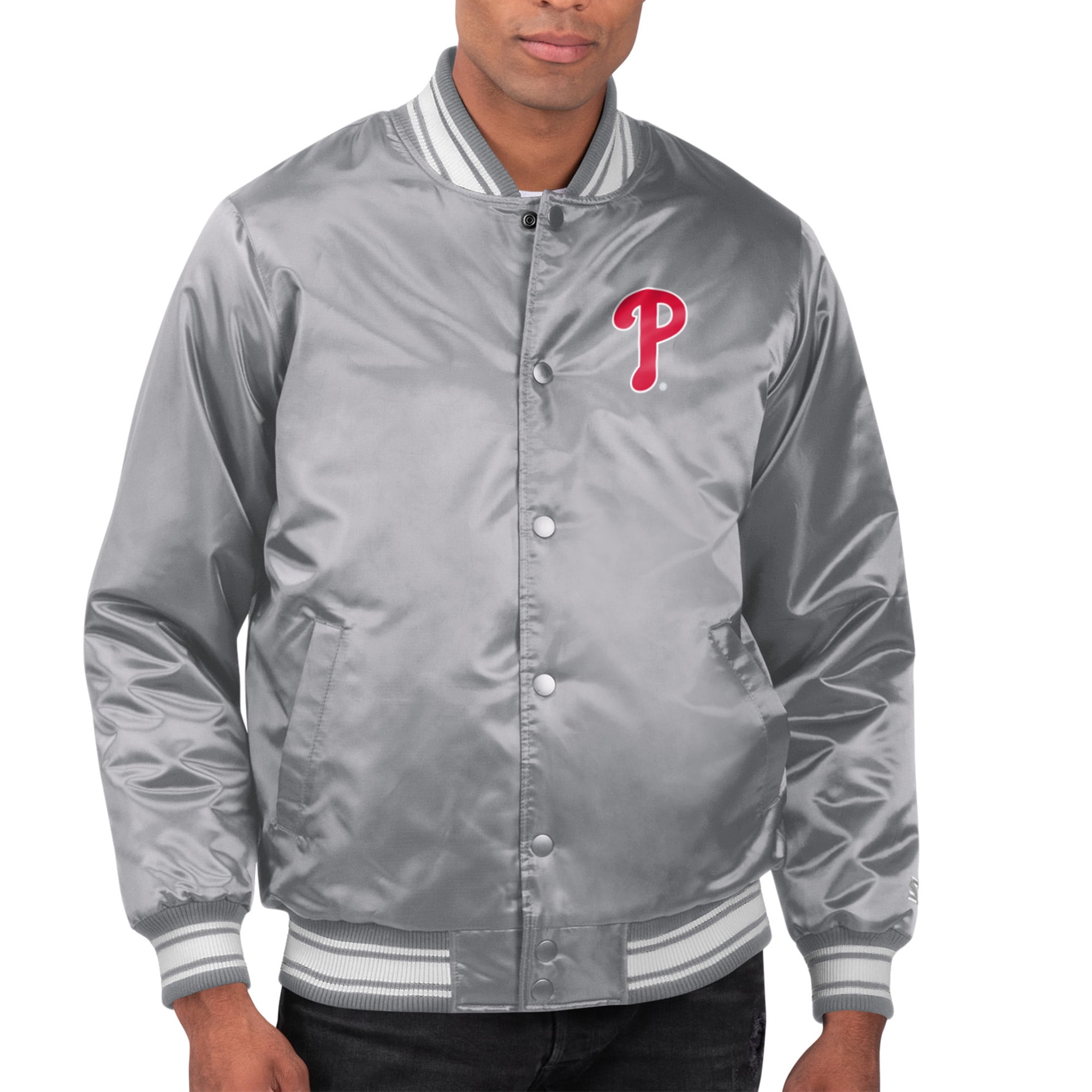 Men's Starter Gray Philadelphia Phillies Printed Team Logo Satin ...