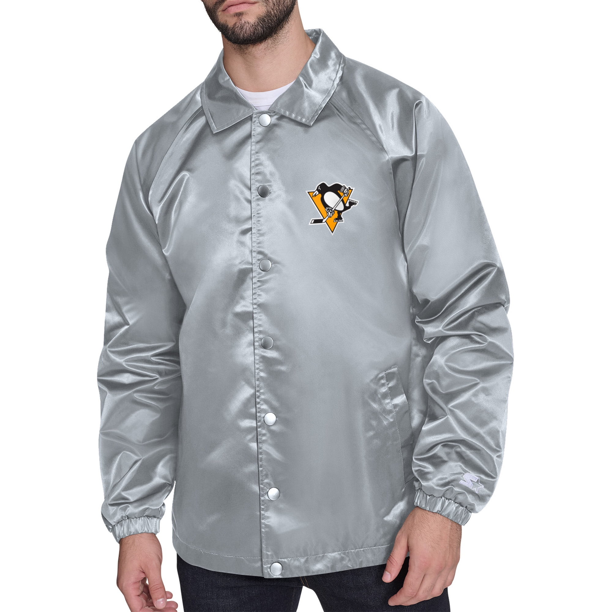 Men's Starter Gray Pittsburgh Penguins Retro Logo Raglan Coaches Full ...