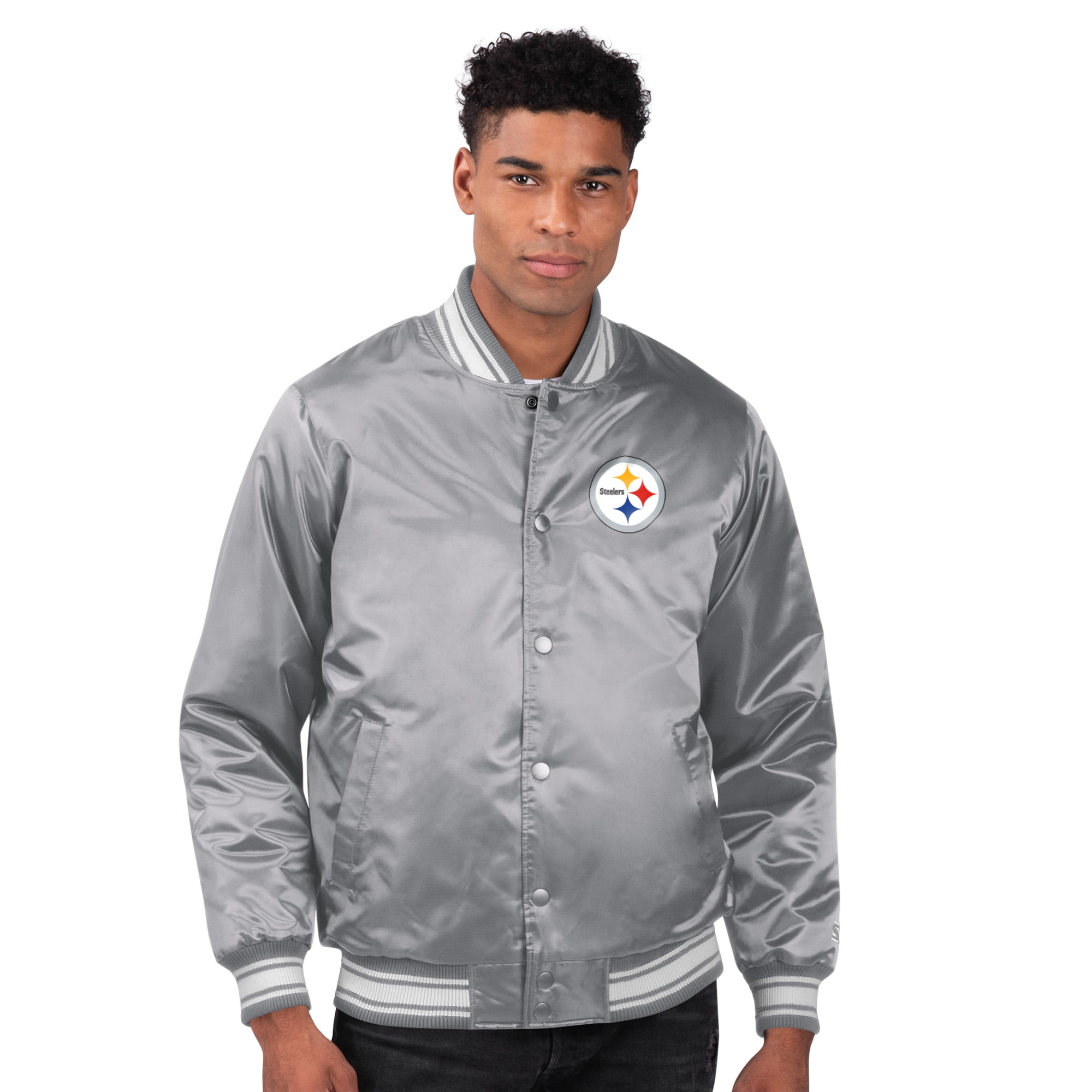 Men's Starter Gray Pittsburgh Steelers Printed Team Logo Satin Varsity ...