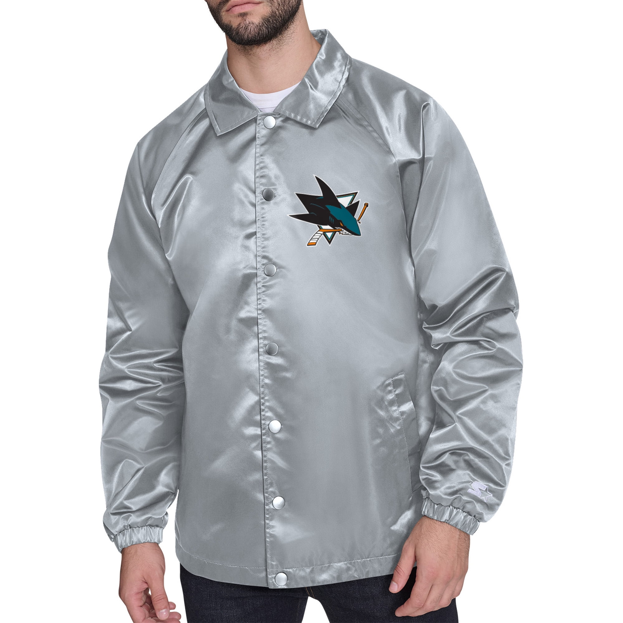 Men's Starter Gray San Jose Sharks Printed Logo Coaches Full-Snap ...