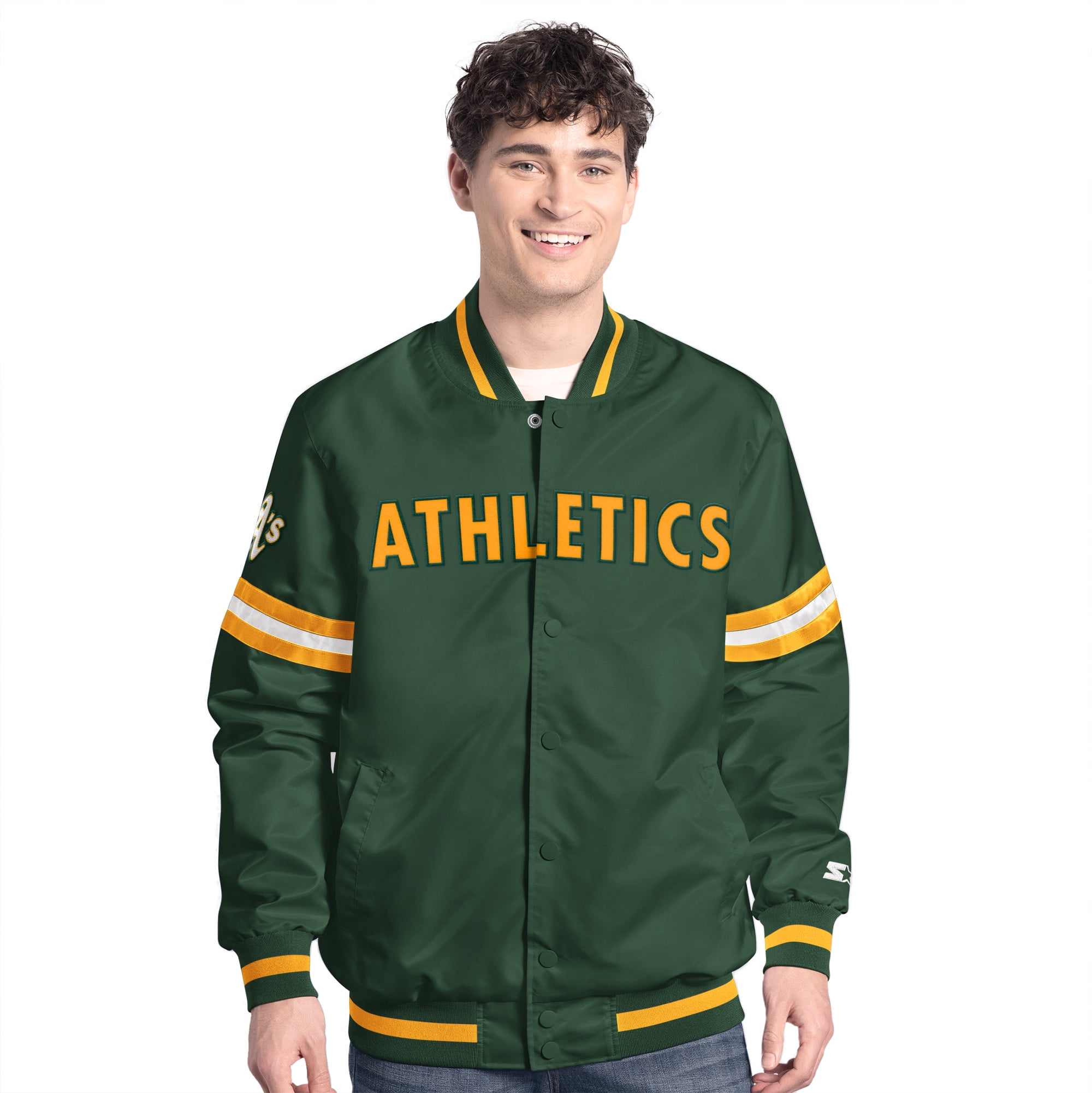 Men's-Starter Green Athletics Scout Full-Snap Varsity Jacket - Walmart.com