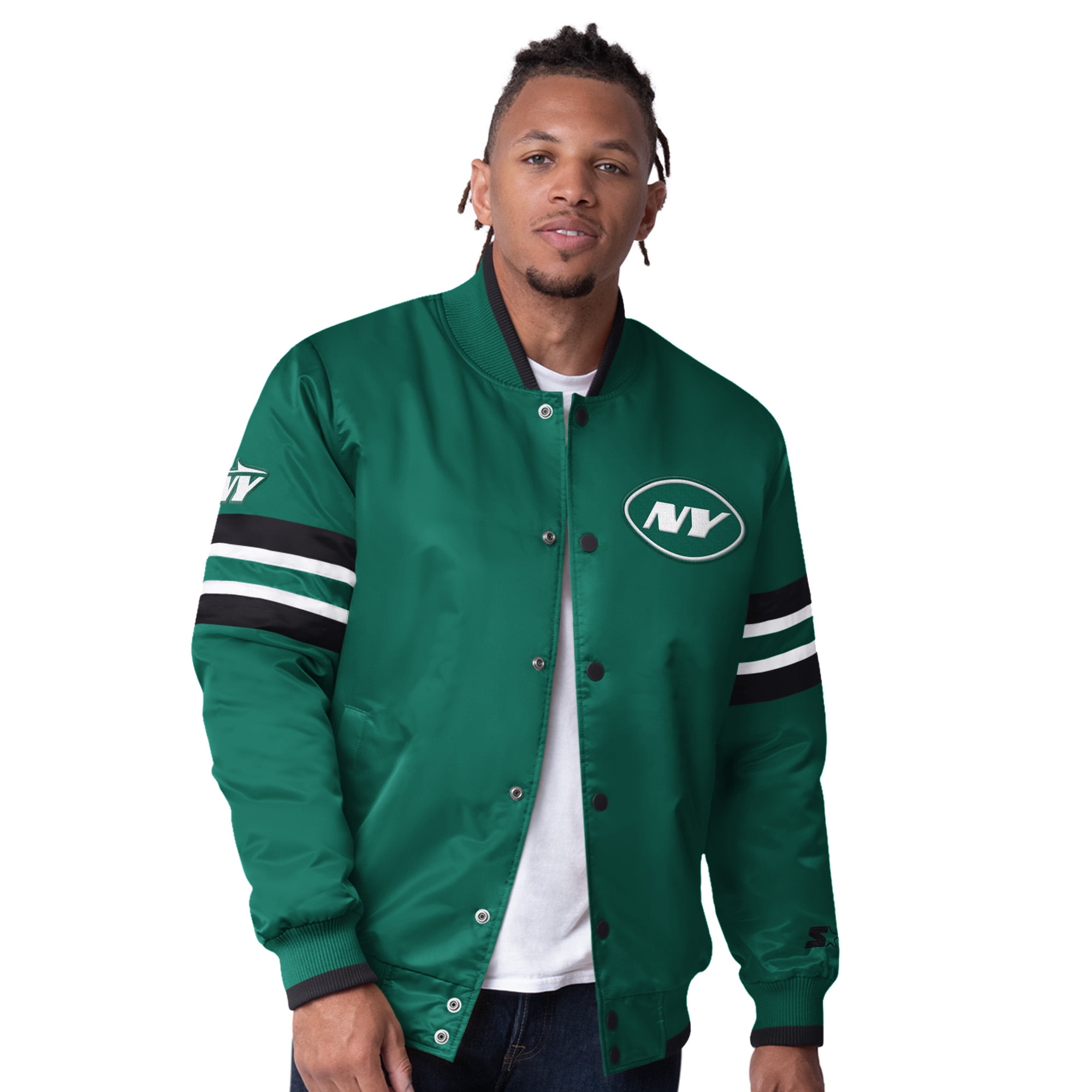 Men's Starter Green New York Jets Scout I Full-Snap Varsity Jacket ...