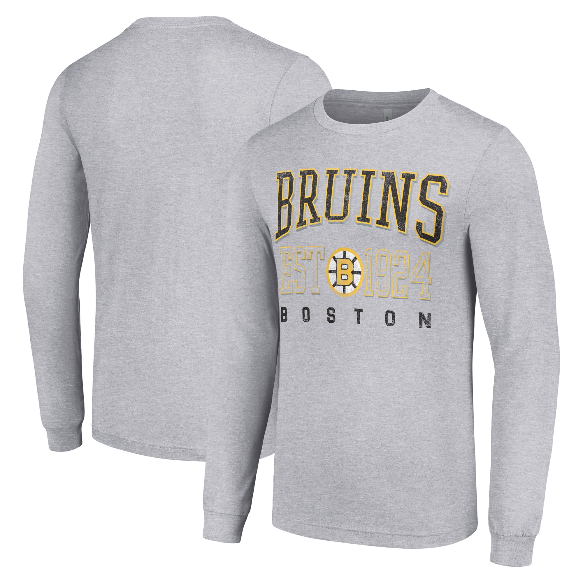 Men's Starter Heather Gray Boston Bruins Retro Graphic Long Sleeve Crew ...