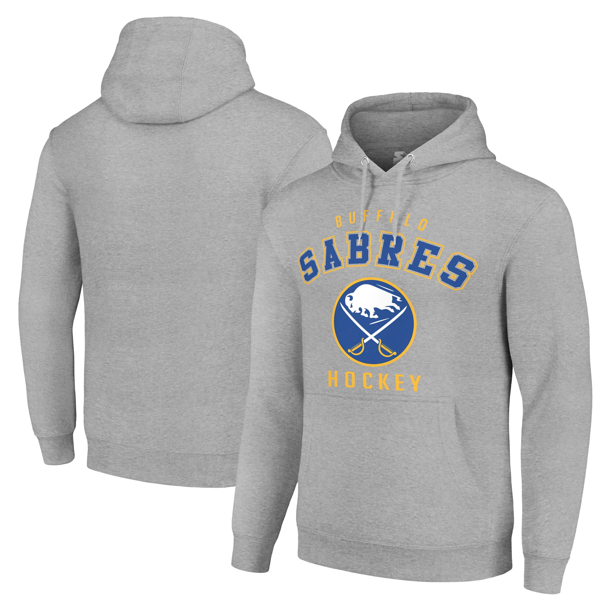 Men's Starter Heather Gray Buffalo Sabres Logo Pullover Hoodie ...