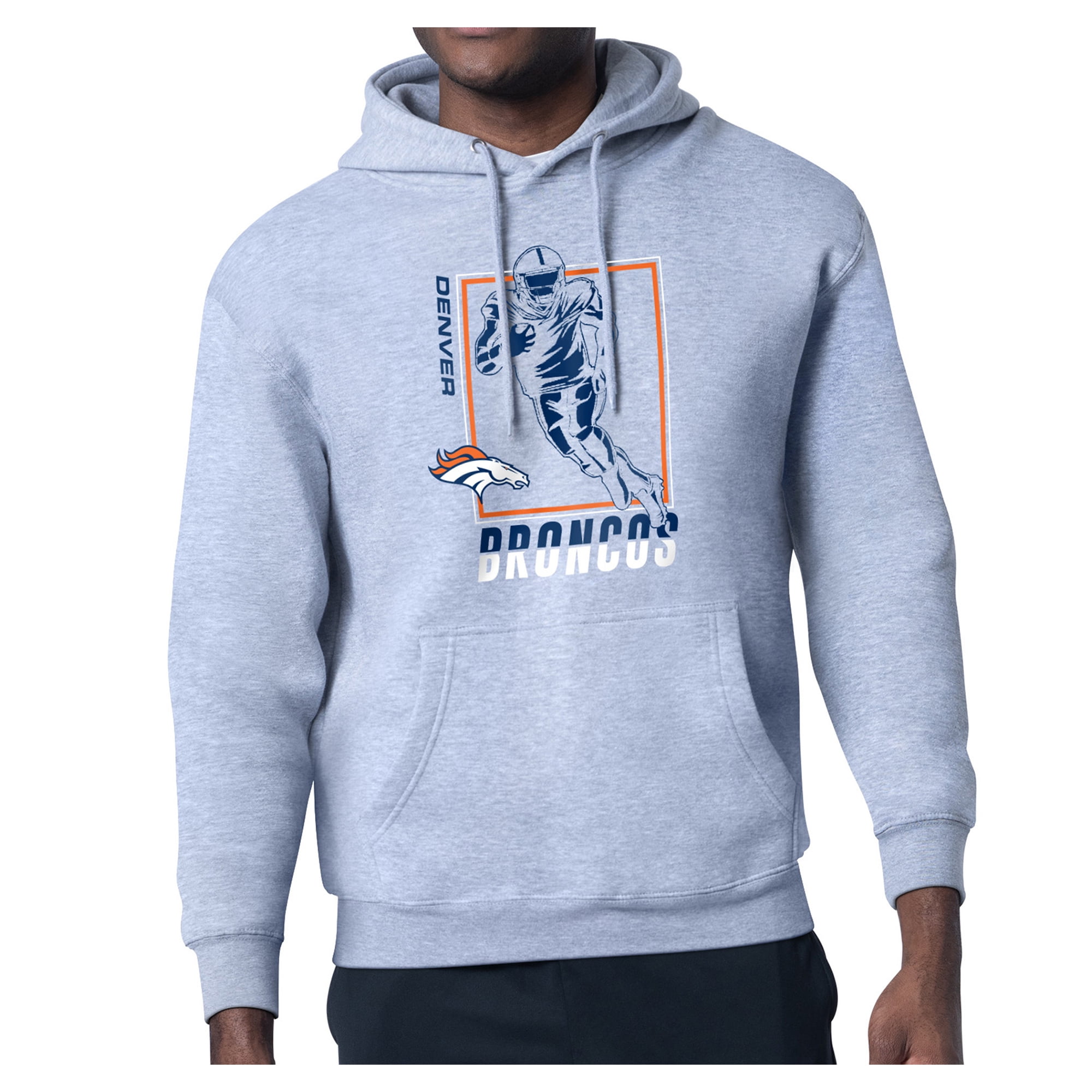 Men's Starter Heather Gray Denver Broncos Player Grid Pullover Hoodie ...