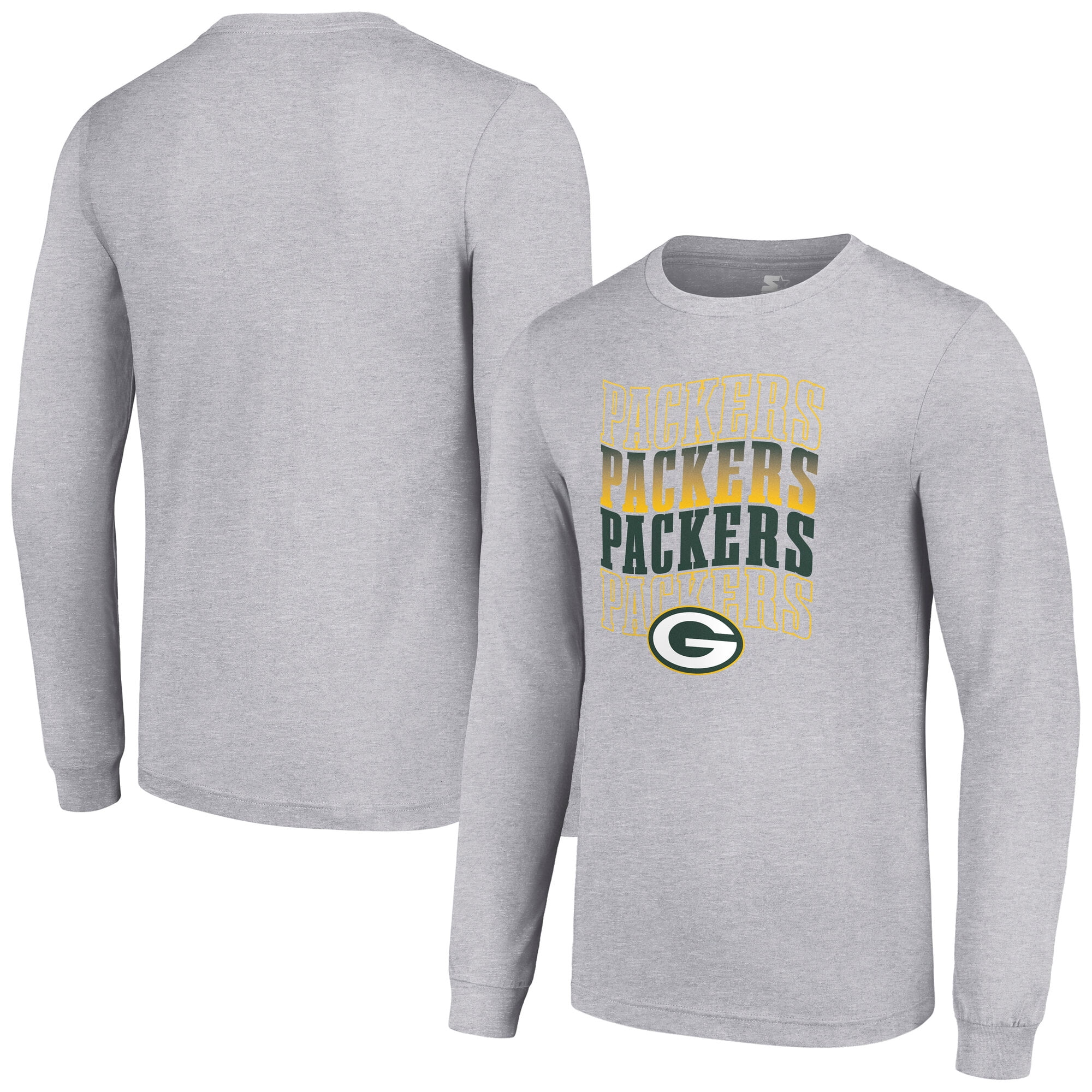 Men's Starter Heather Gray Green Bay Packers Team Name Graphic Long ...