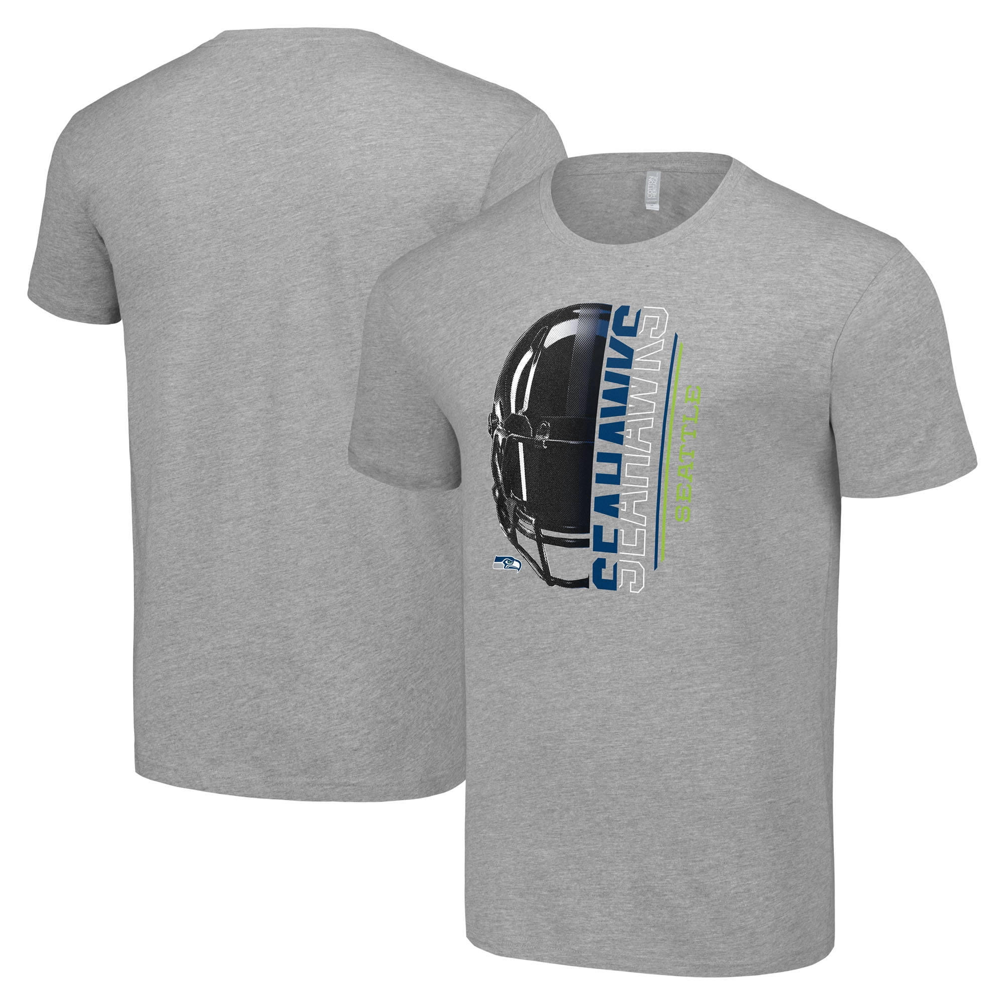 Men's Starter Heather Gray Seattle Seahawks Half Helmet Logo T-Shirt ...