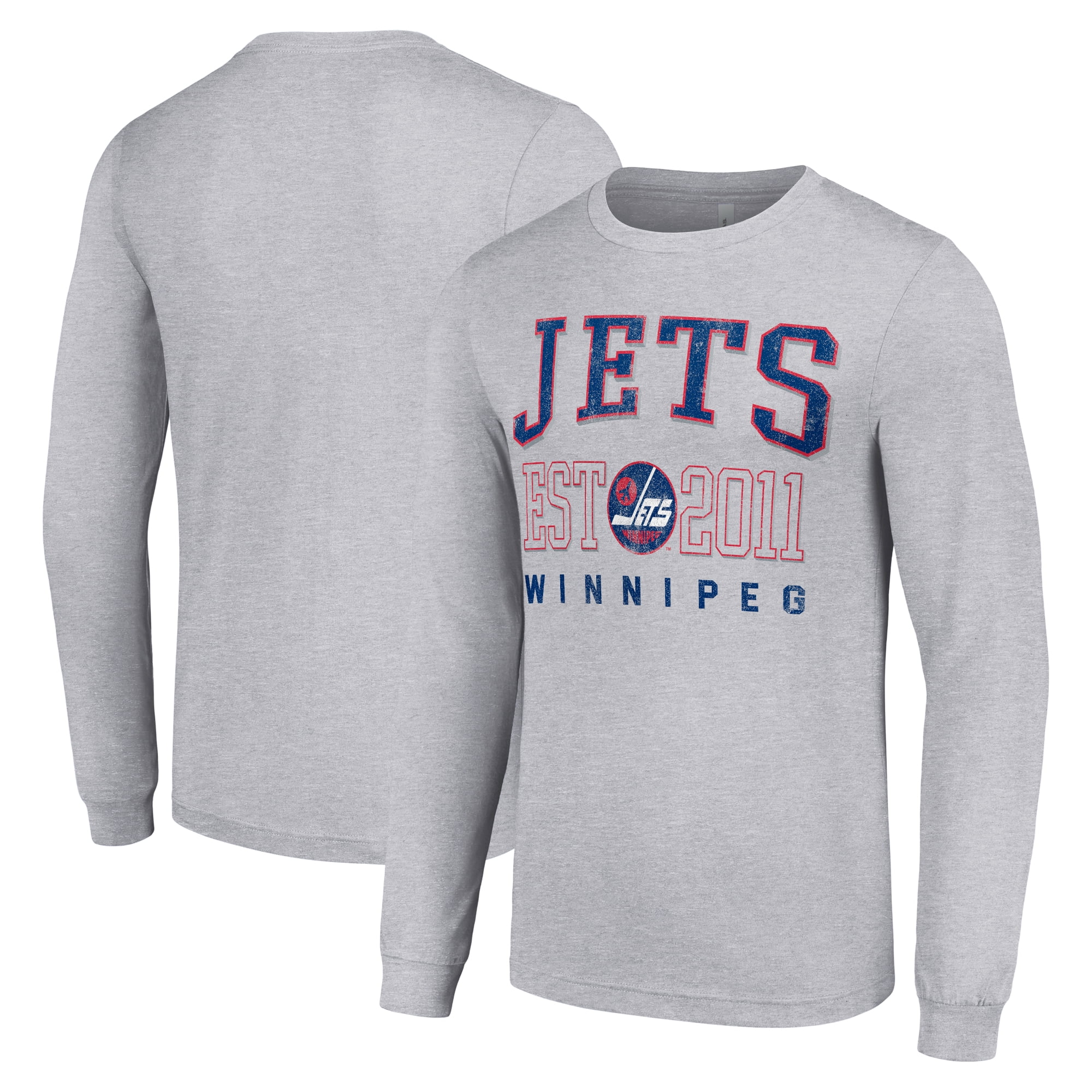 Men's Starter Heather Gray Winnipeg Jets Retro Graphic Long Sleeve Crew ...
