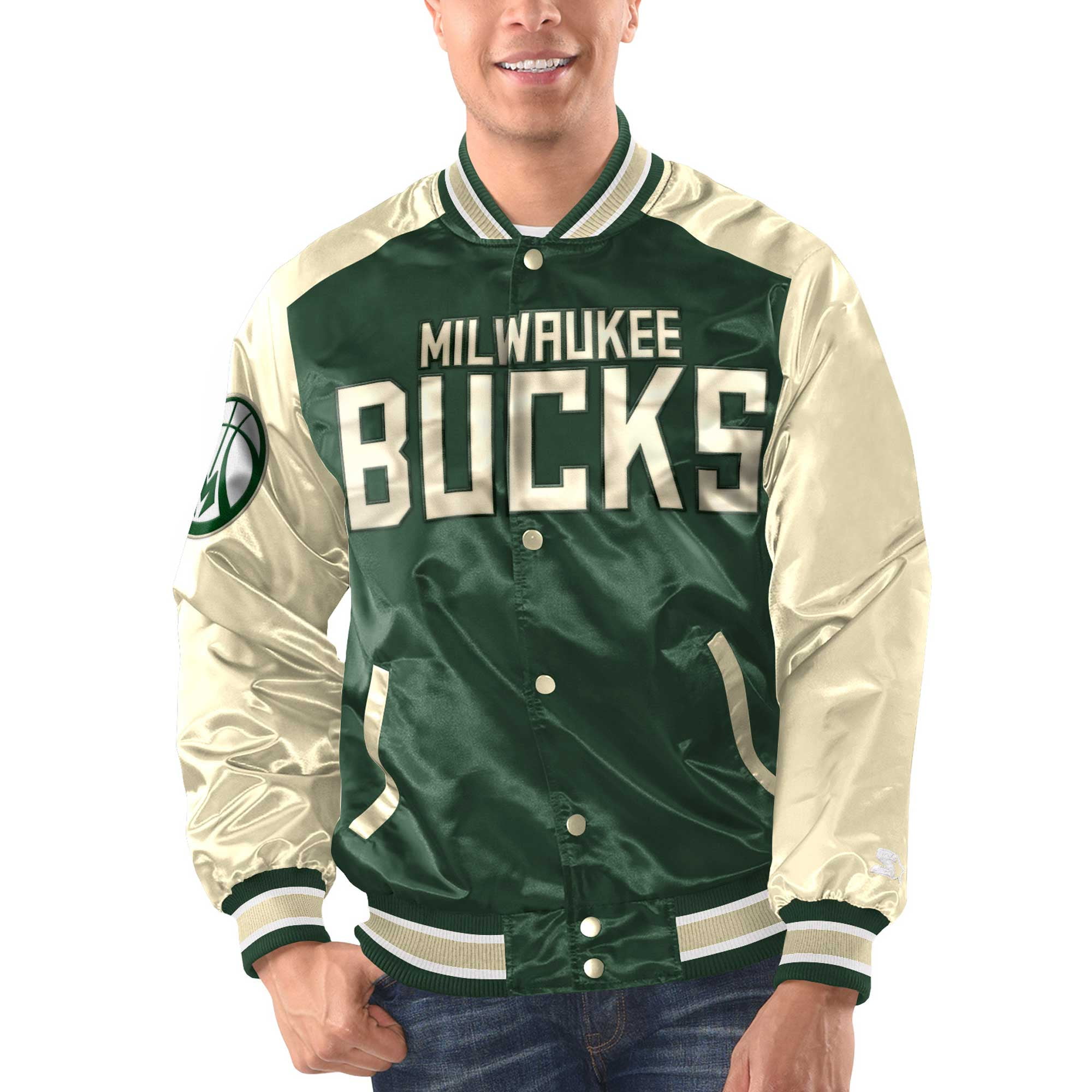 Men's Starter Hunter Green/Cream Milwaukee Bucks Renegade Satin Full ...