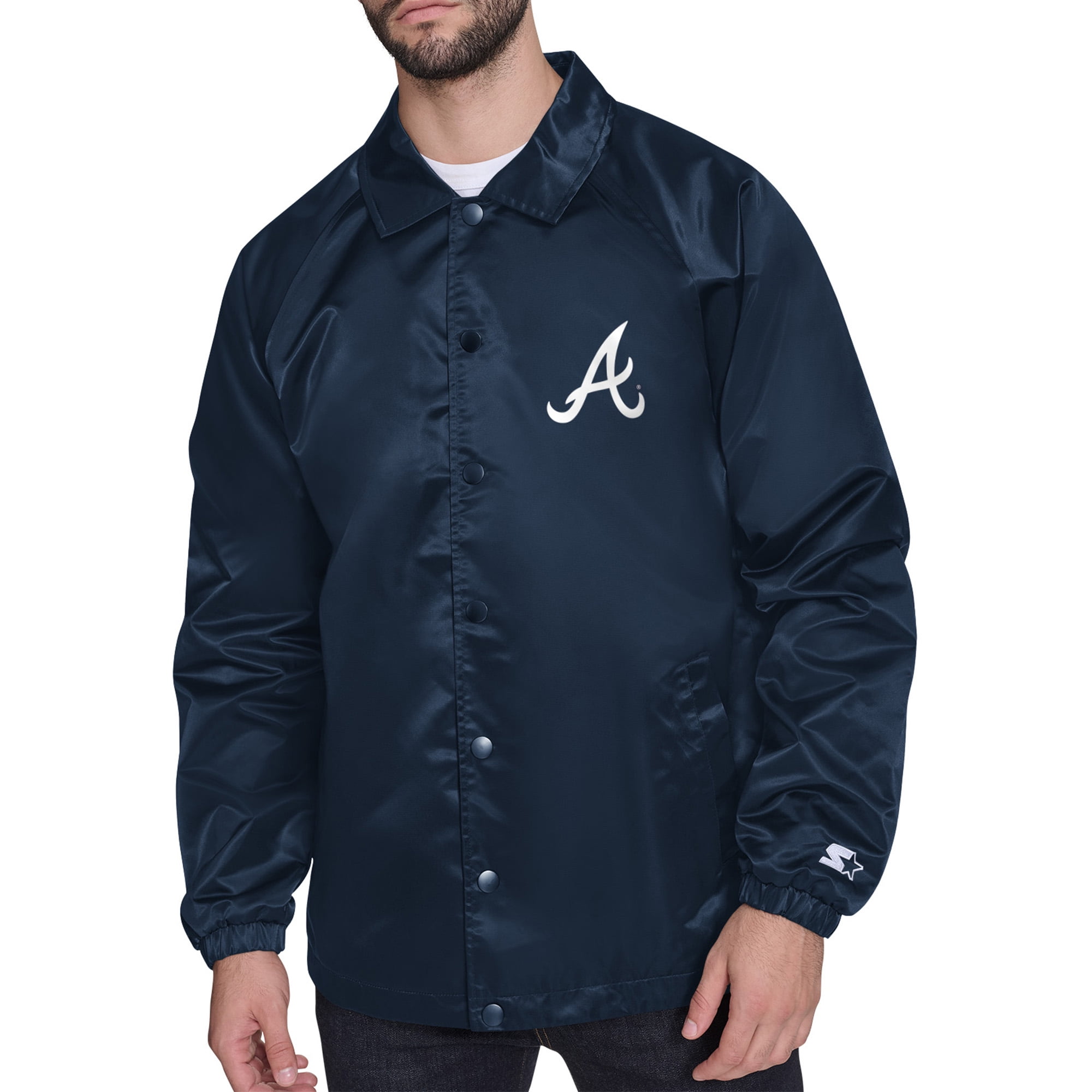 Men's Starter Navy Atlanta Braves Retro Logo Raglan Coaches Full-Snap ...