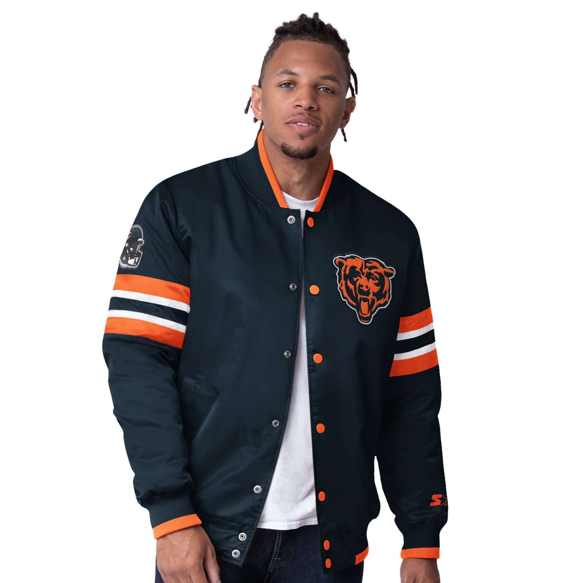 Men's Starter Navy Chicago Bears Scout I Full-Snap Varsity Jacket ...