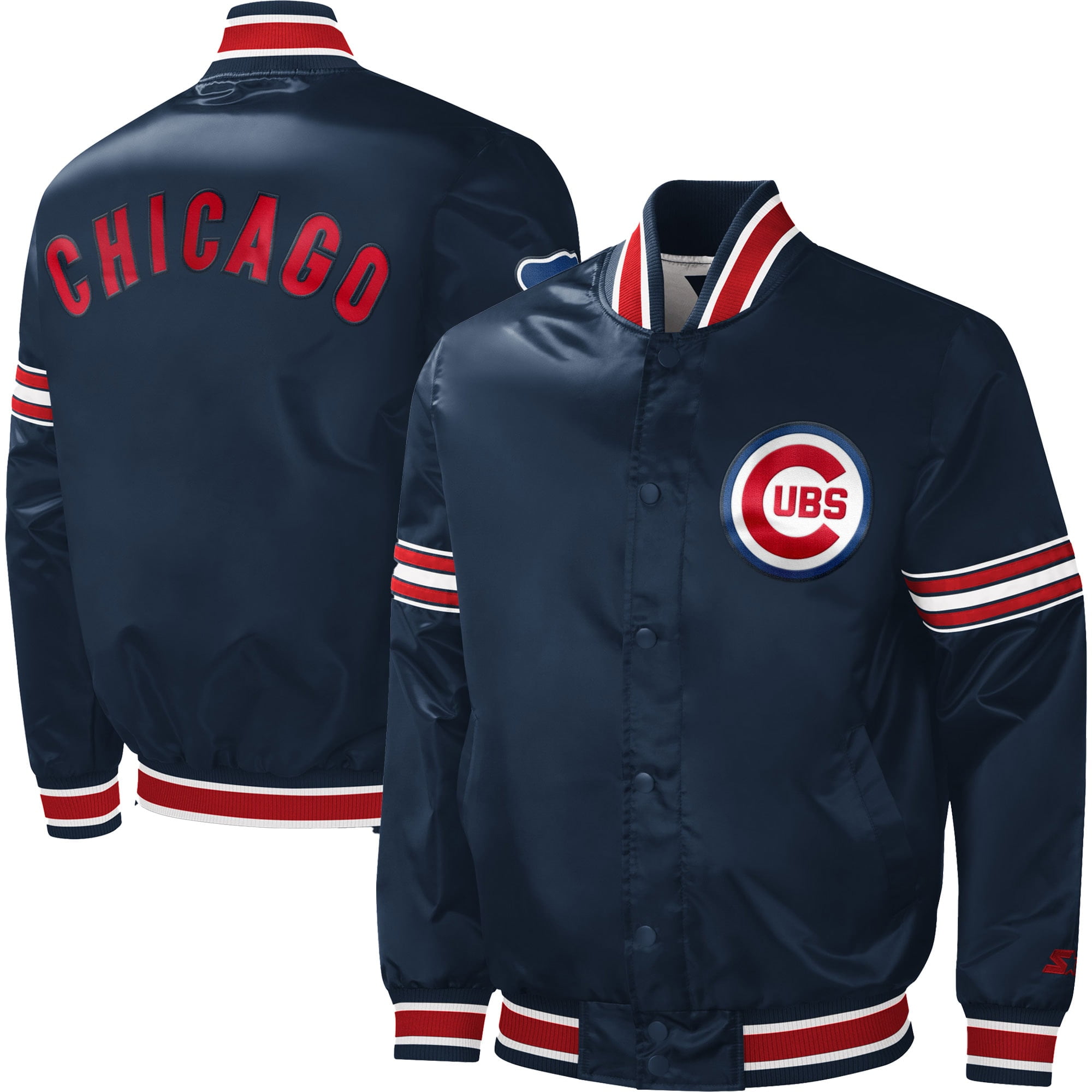 Men's Starter Navy Chicago Cubs Slider Satin Full-Snap Varsity Jacket ...