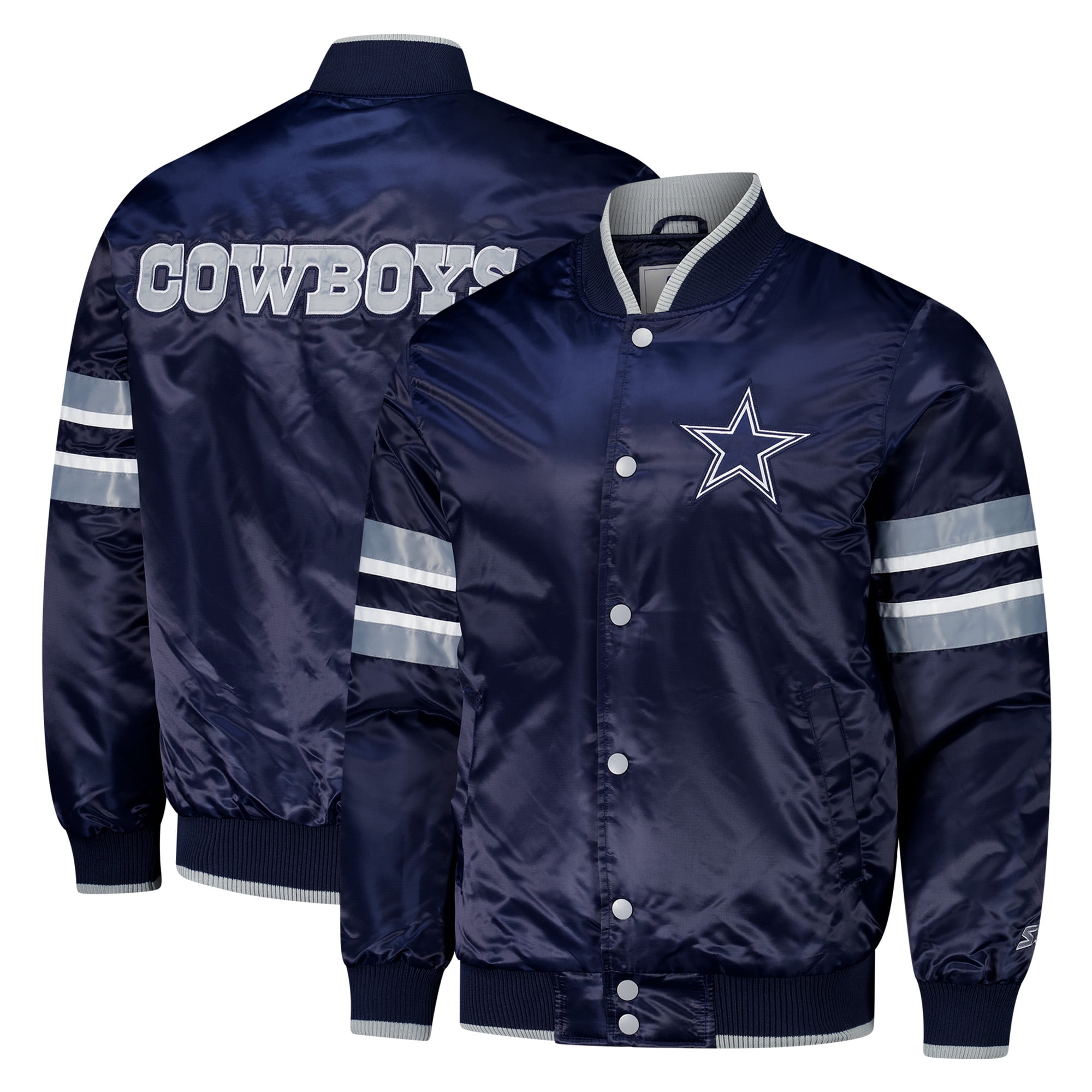 Men's Starter Navy Dallas Cowboys Scout I Full-Snap Varsity Jacket ...