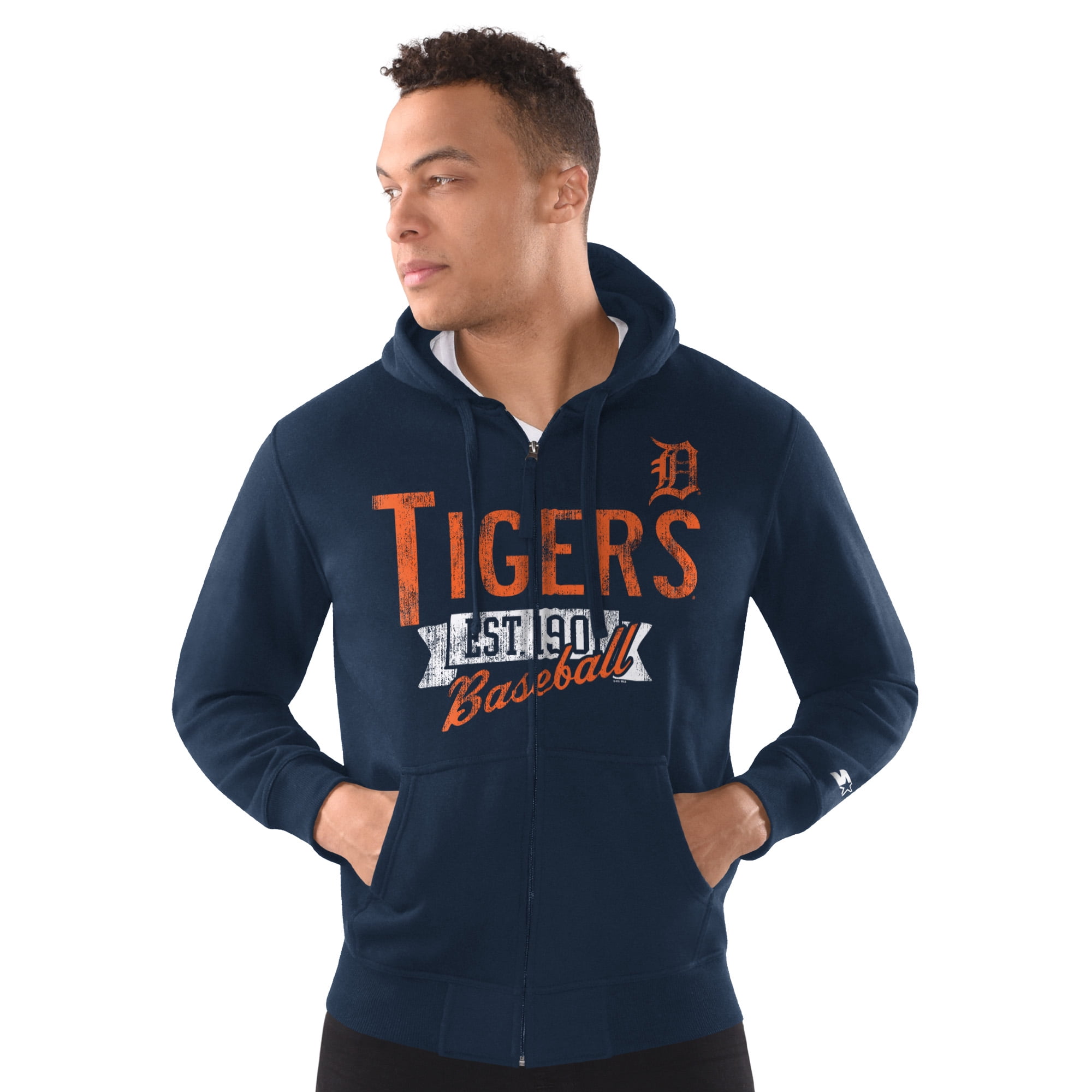 Men's-Starter Navy Detroit Tigers Distressed Full-Zip Hooded Jacket ...