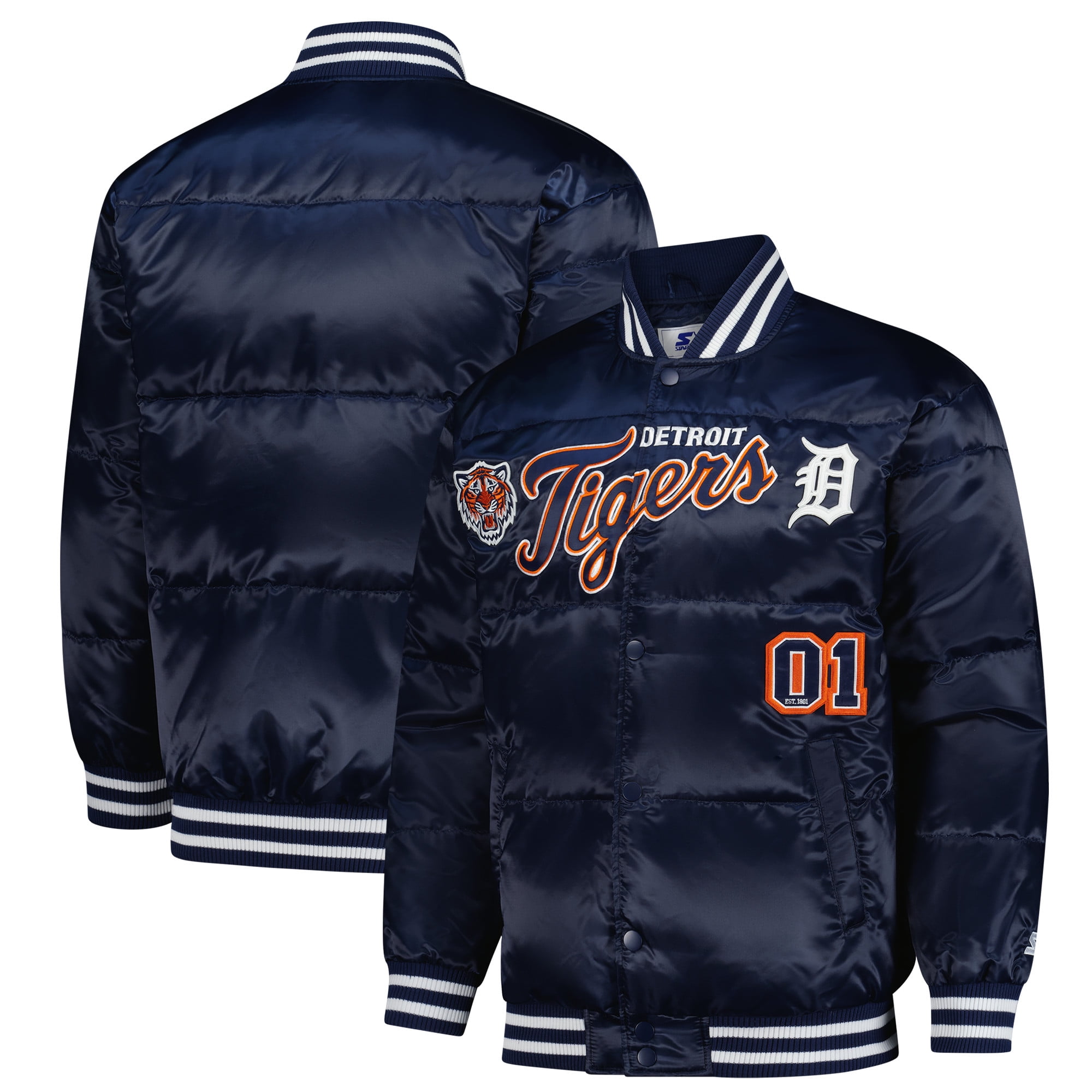 Men's Starter Navy Detroit Tigers Full-Snap Satin Jacket - Walmart.com