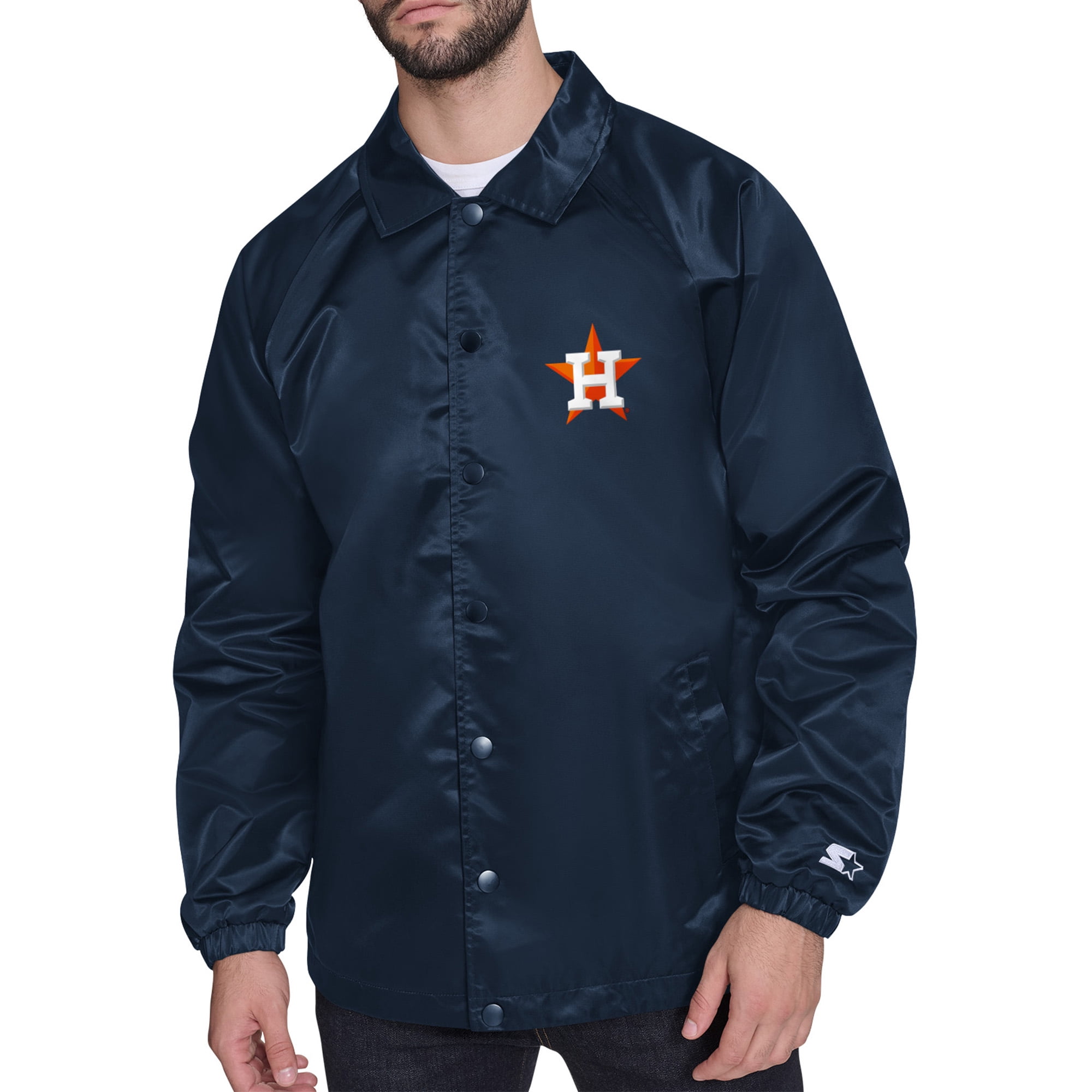 Men's Starter Navy Houston Astros Retro Logo Raglan Coaches Full-Snap ...