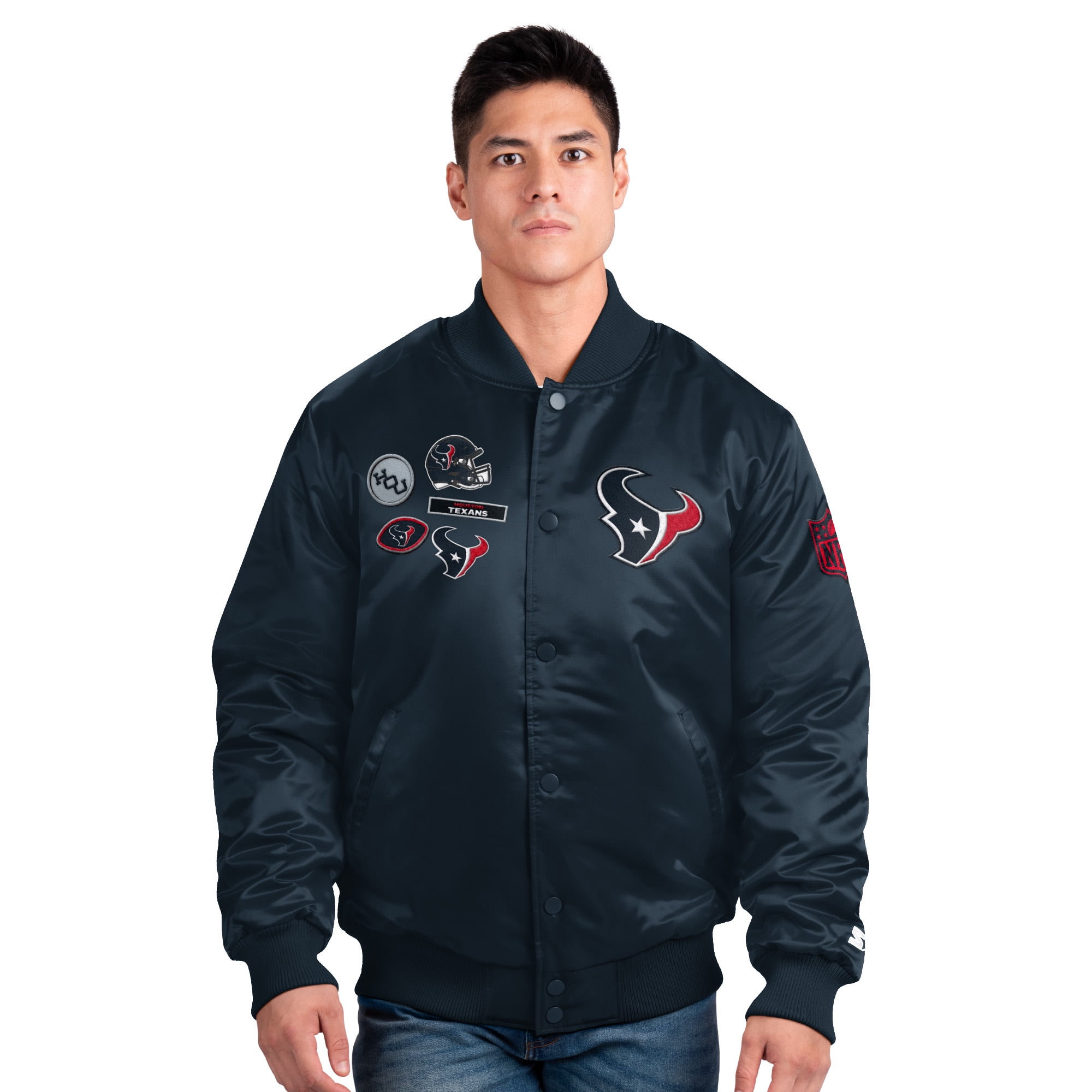 Men's Starter Navy Houston Texans Exclusive Satin Full-Snap Varsity ...