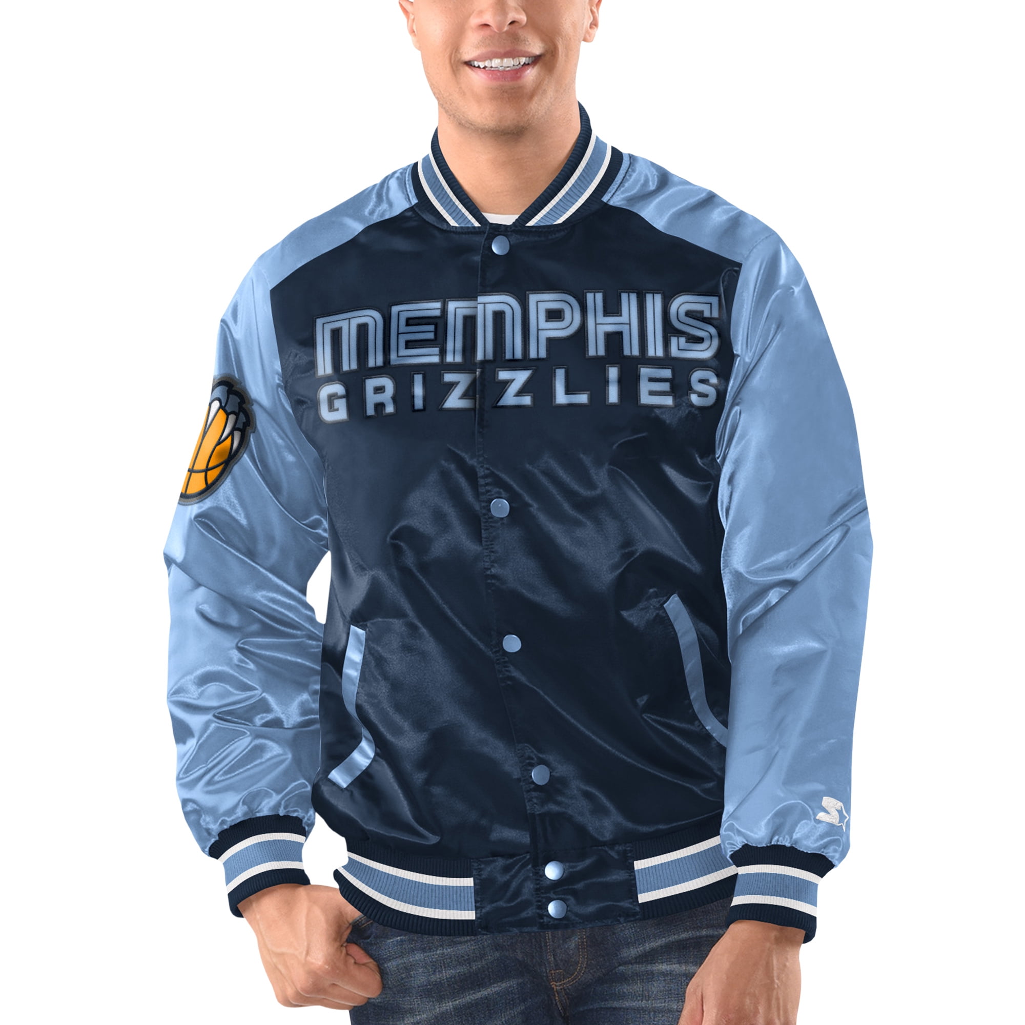 Men's Starter Navy/Light Blue Memphis Grizzlies Renegade Satin Full ...