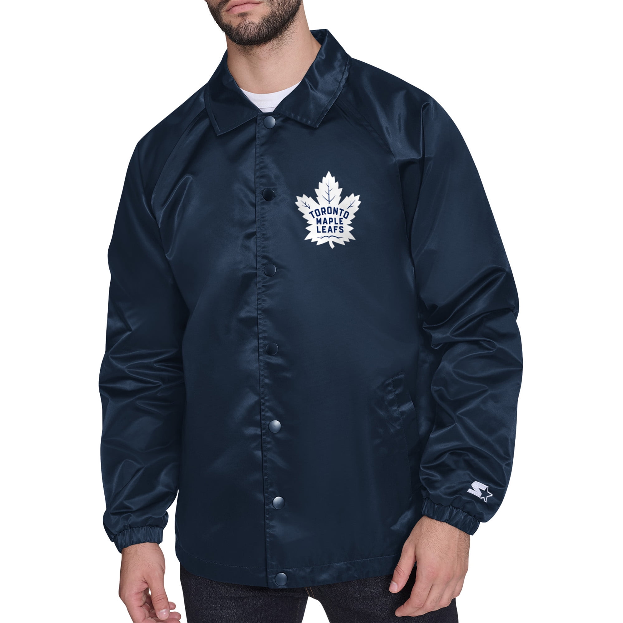 Men's Starter Navy Toronto Maple Leafs Printed Logo Coaches Full-Snap ...