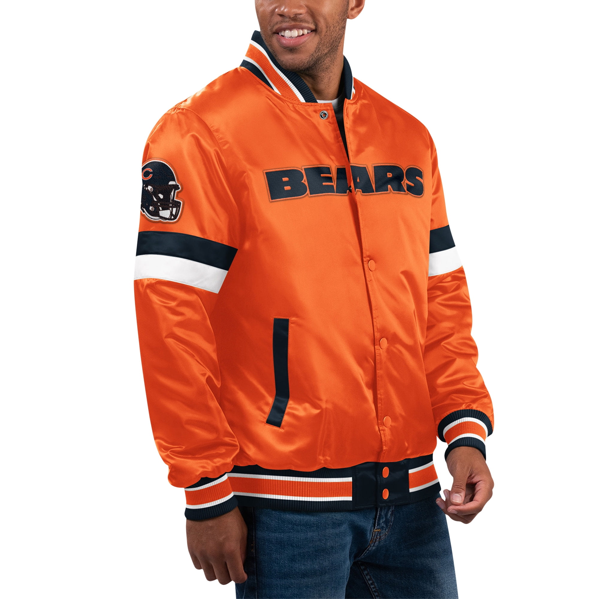 Men's Starter Orange Chicago Bears Home Game Satin Full-Snap Varsity ...