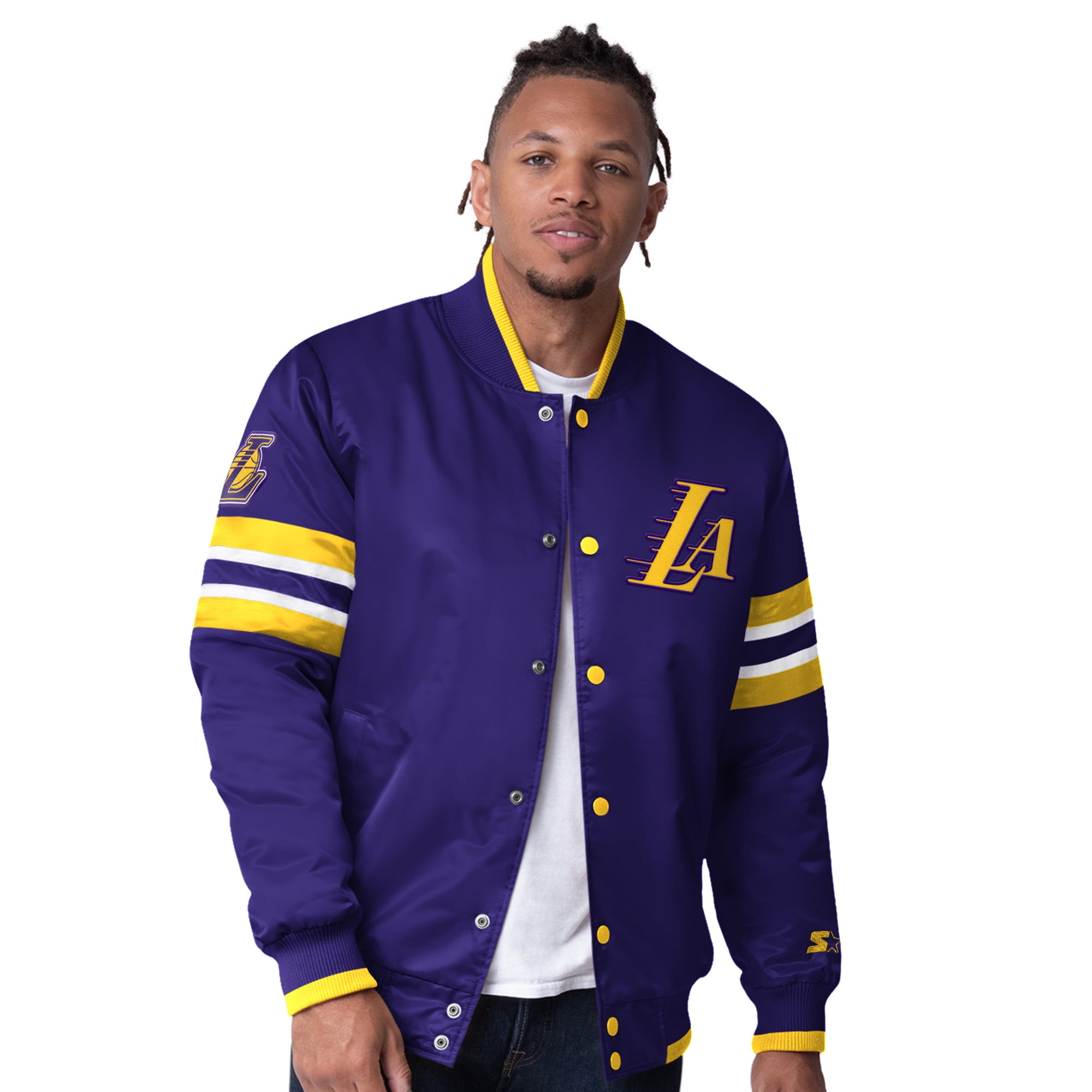 Men's Starter Purple Los Angeles Lakers Scout Varsity Satin Full-Snap ...