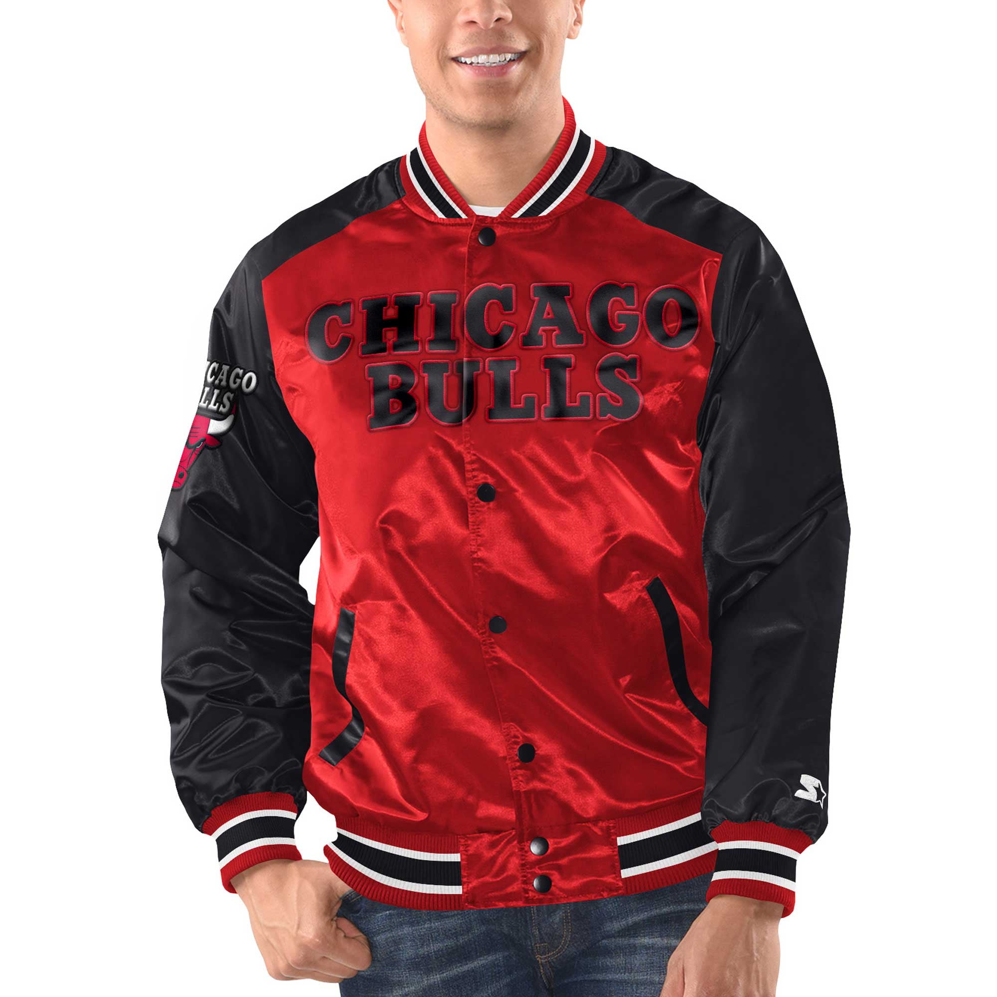 Men's Starter Red/Black Chicago Bulls Renegade Satin Full-Snap Varsity ...