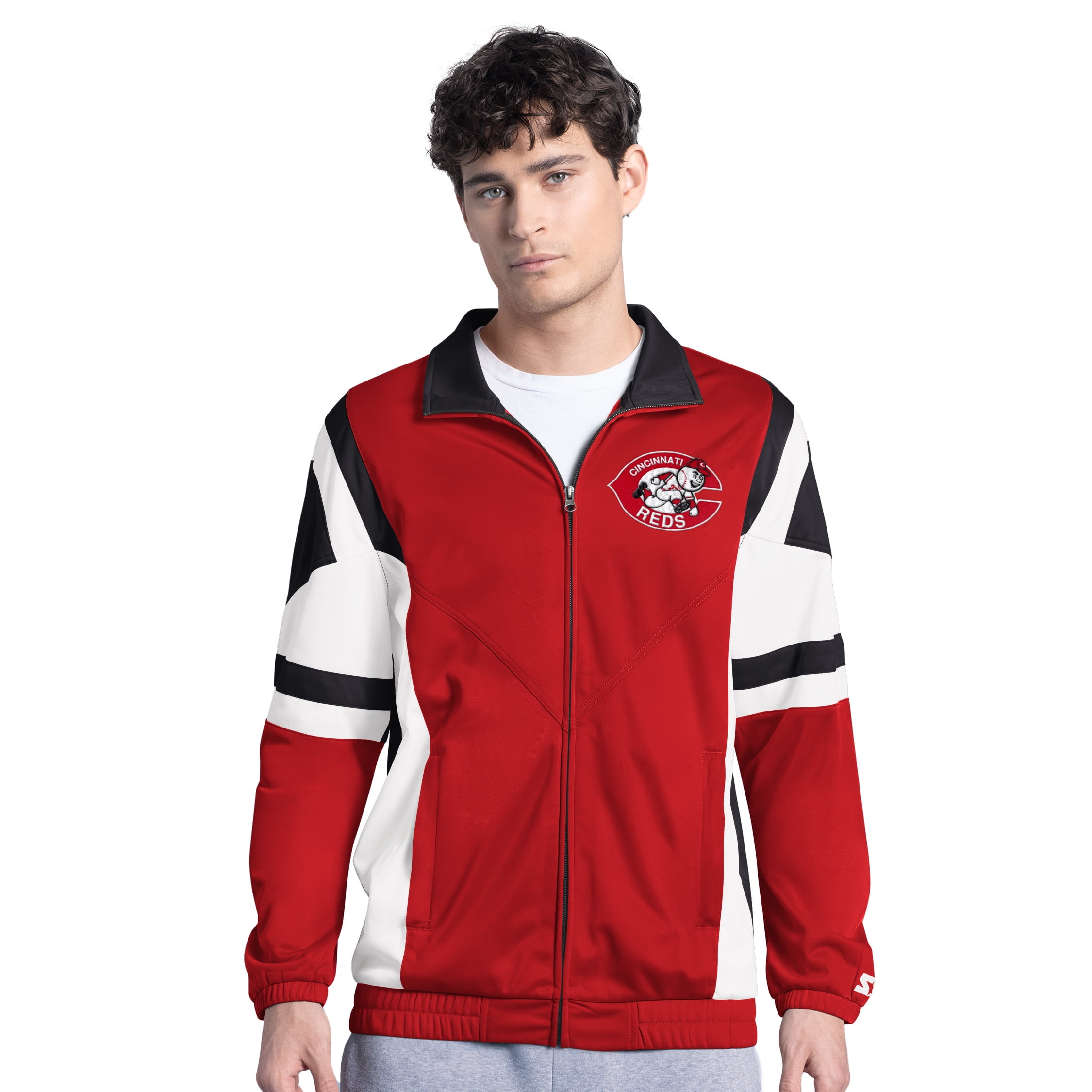 Men's Starter Red/Black Cincinnati Reds Contender Tricot Full-Zip Track ...