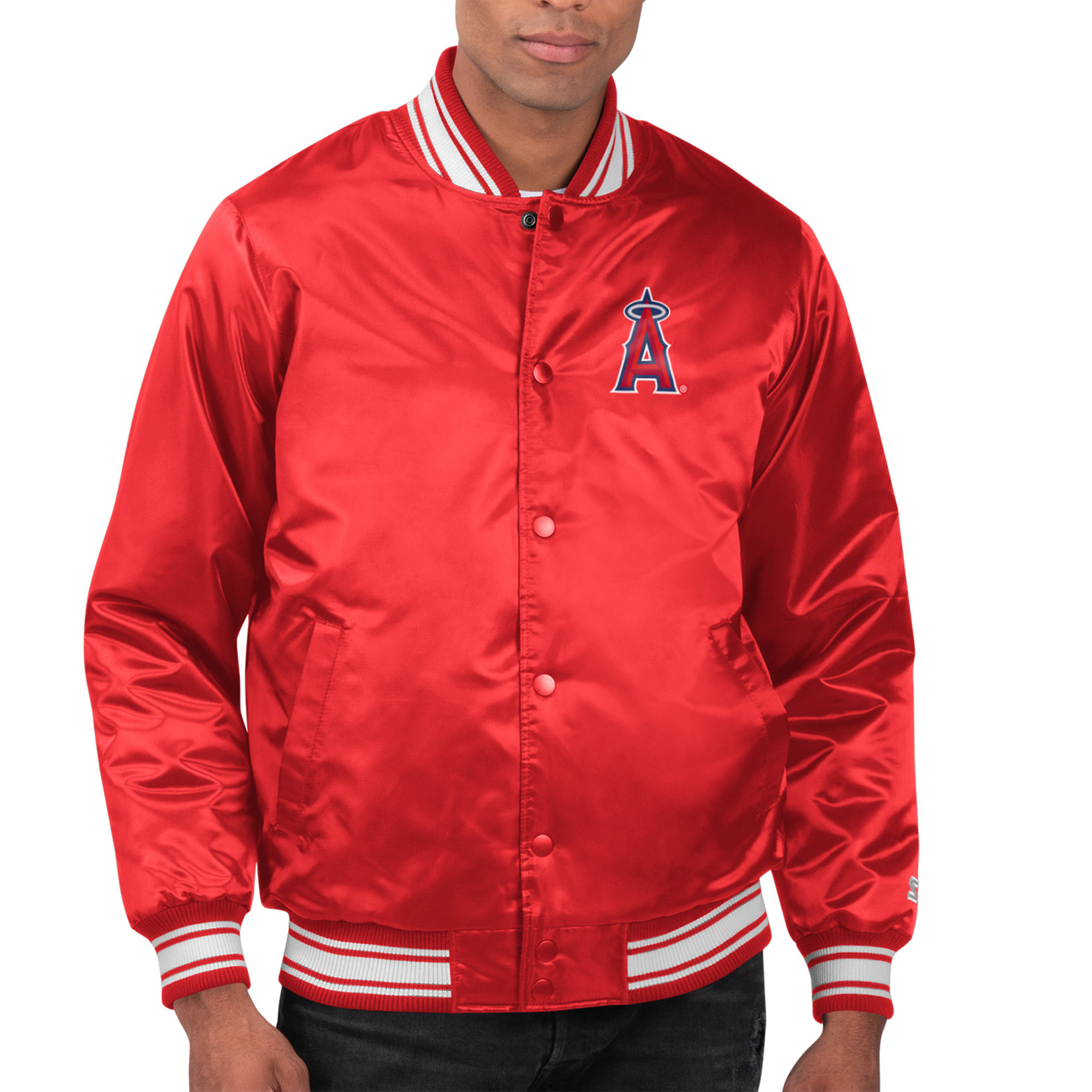 Men's Starter Red Los Angeles Angels Printed Team Logo Satin Varsity ...