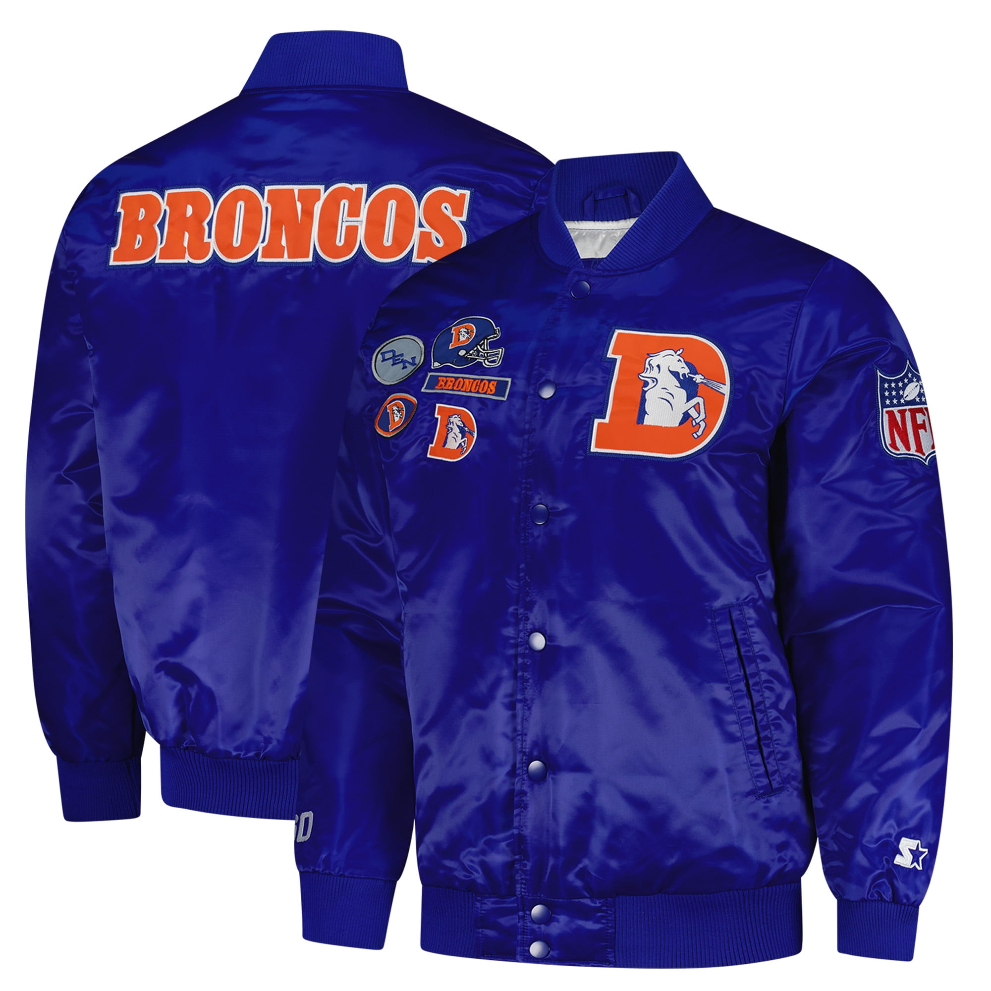 Men's Starter Royal Denver Broncos Exclusive Satin Full-Snap Varsity ...