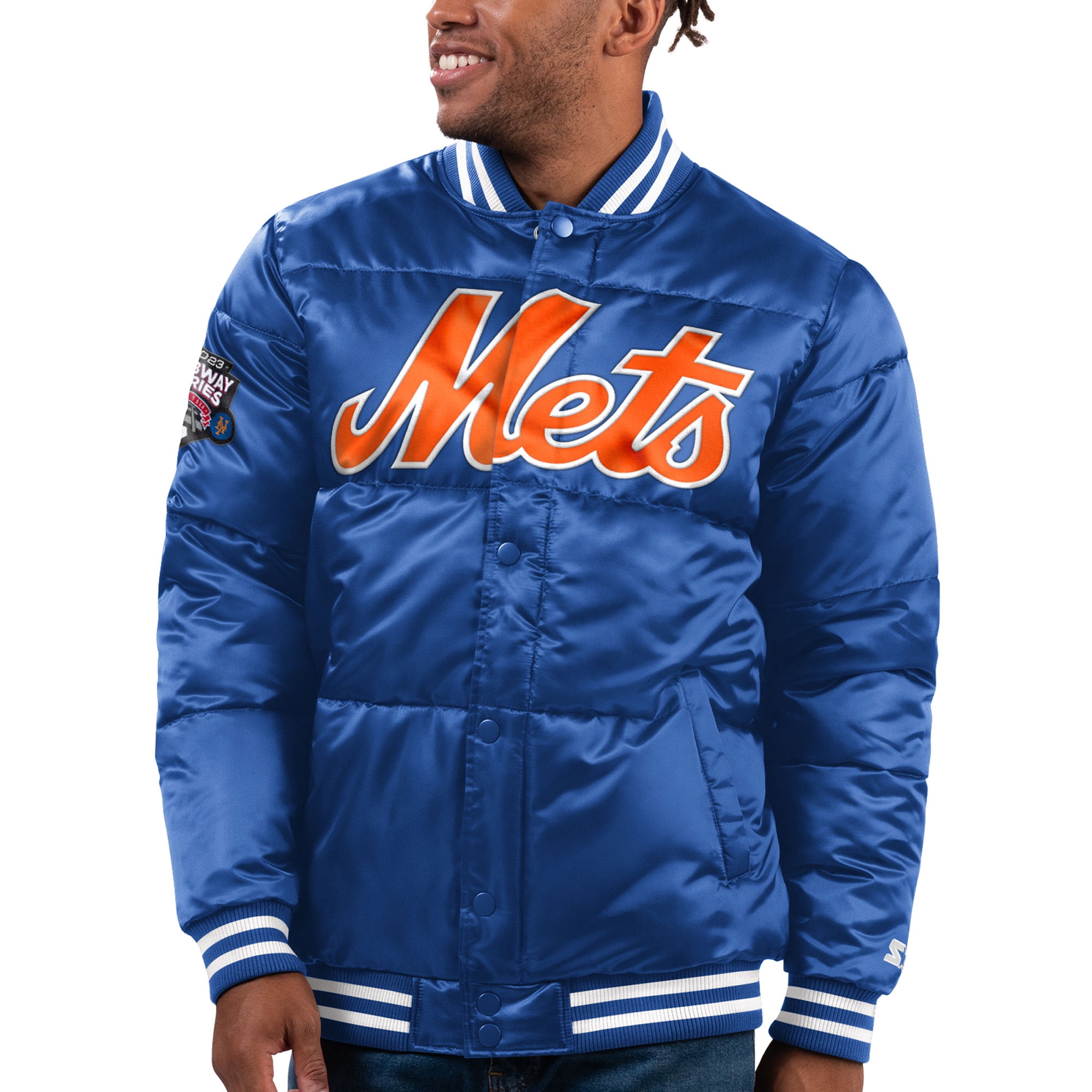 Men's Starter Royal New York Mets Bronx Satin Full-Snap Bomber Jacket ...