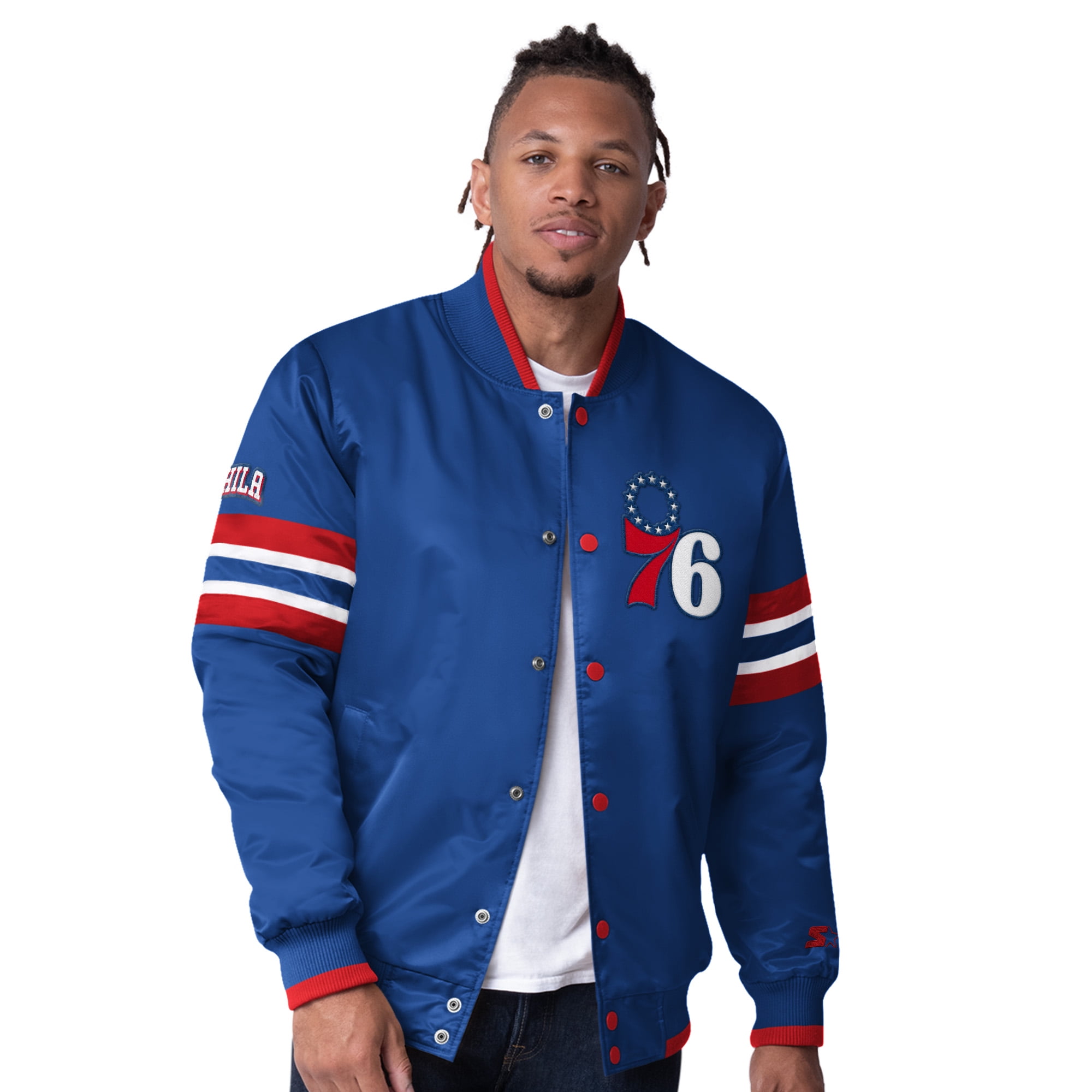 Men's Starter Royal Philadelphia 76ers Scout Varsity Satin Full-Snap ...