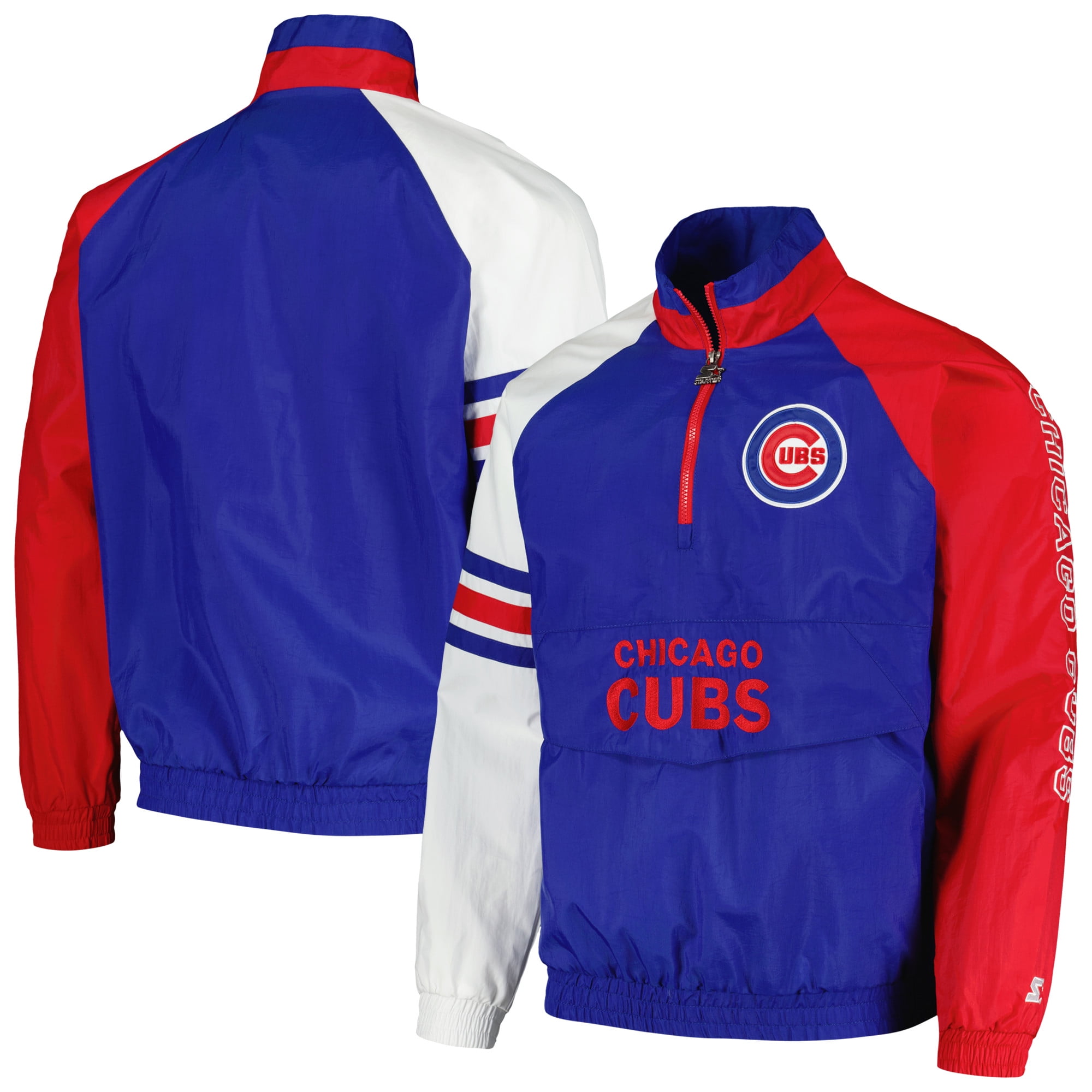 Men's Starter Royal/Red Chicago Cubs Elite Raglan Half-Zip Jacket ...