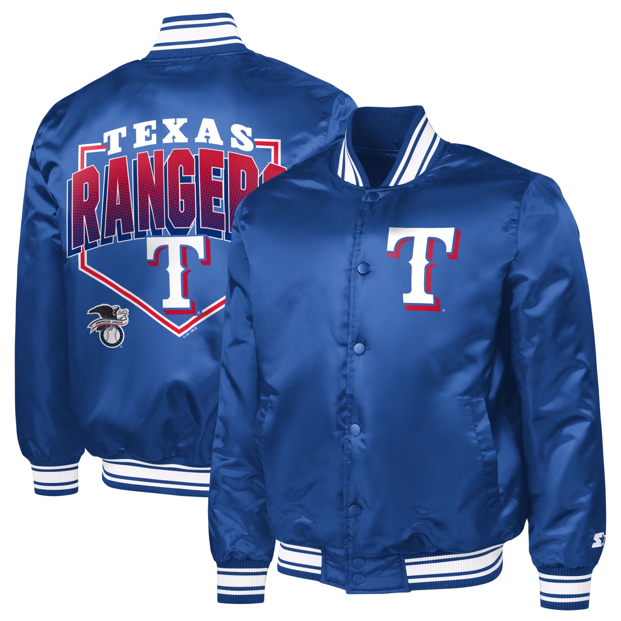 Men's Starter Royal Texas Rangers Home Plate Printed Graphic Satin Full ...