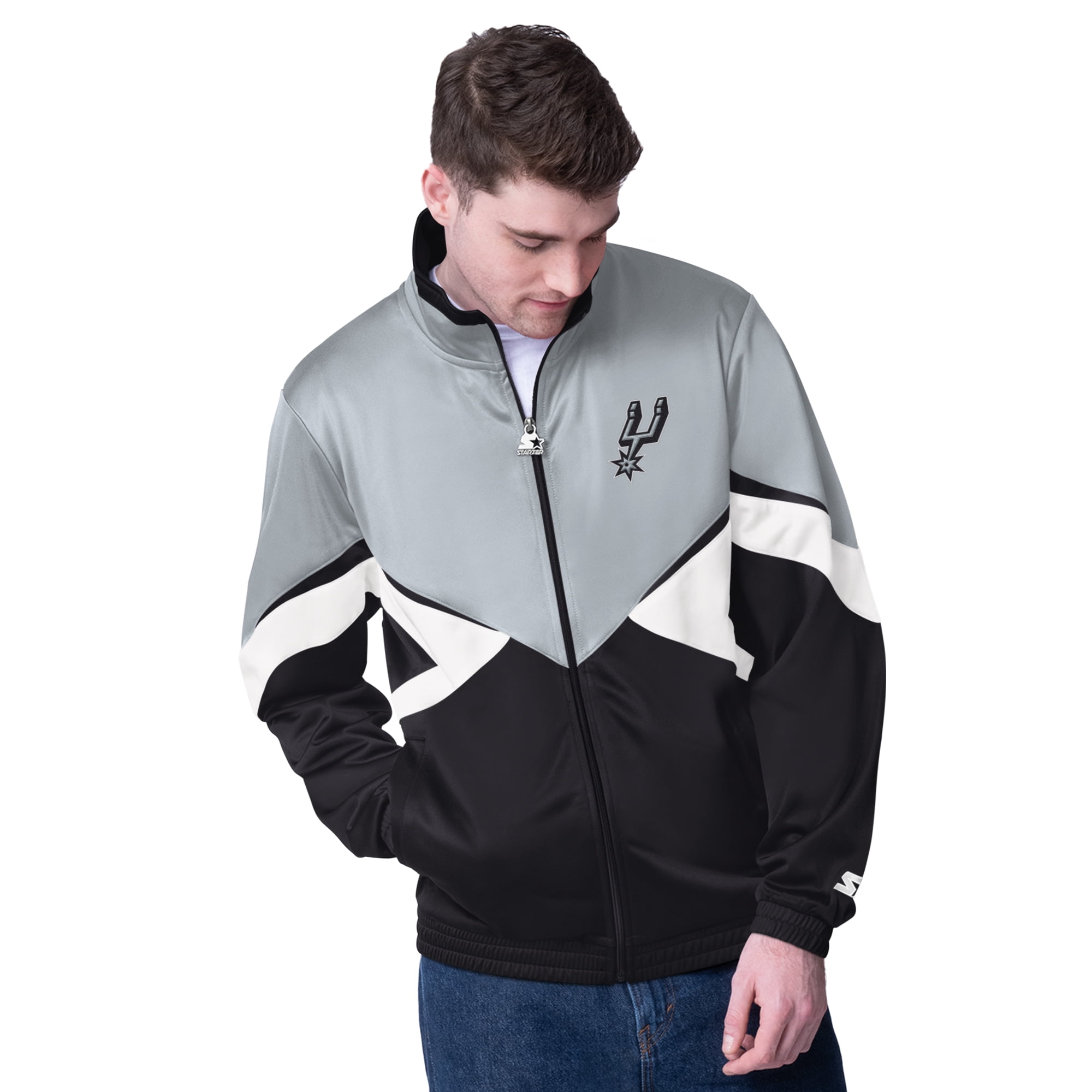 Men's Starter Silver/Black San Antonio Spurs Rush Applique Full-Zip ...