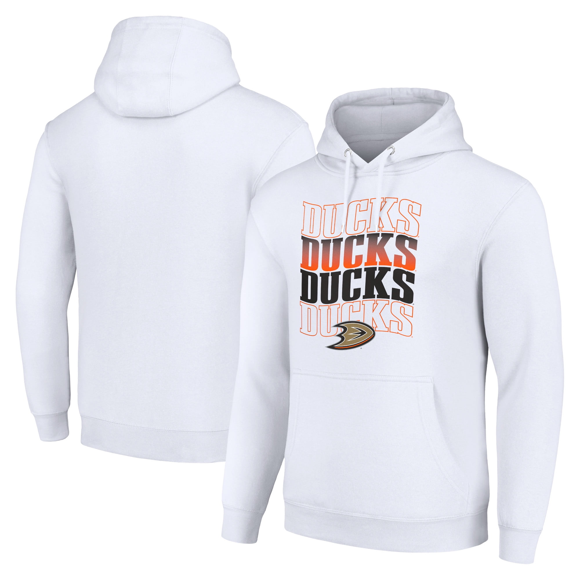 Men's Starter White Anaheim Ducks Four Team Name Logo Fleece Pullover ...
