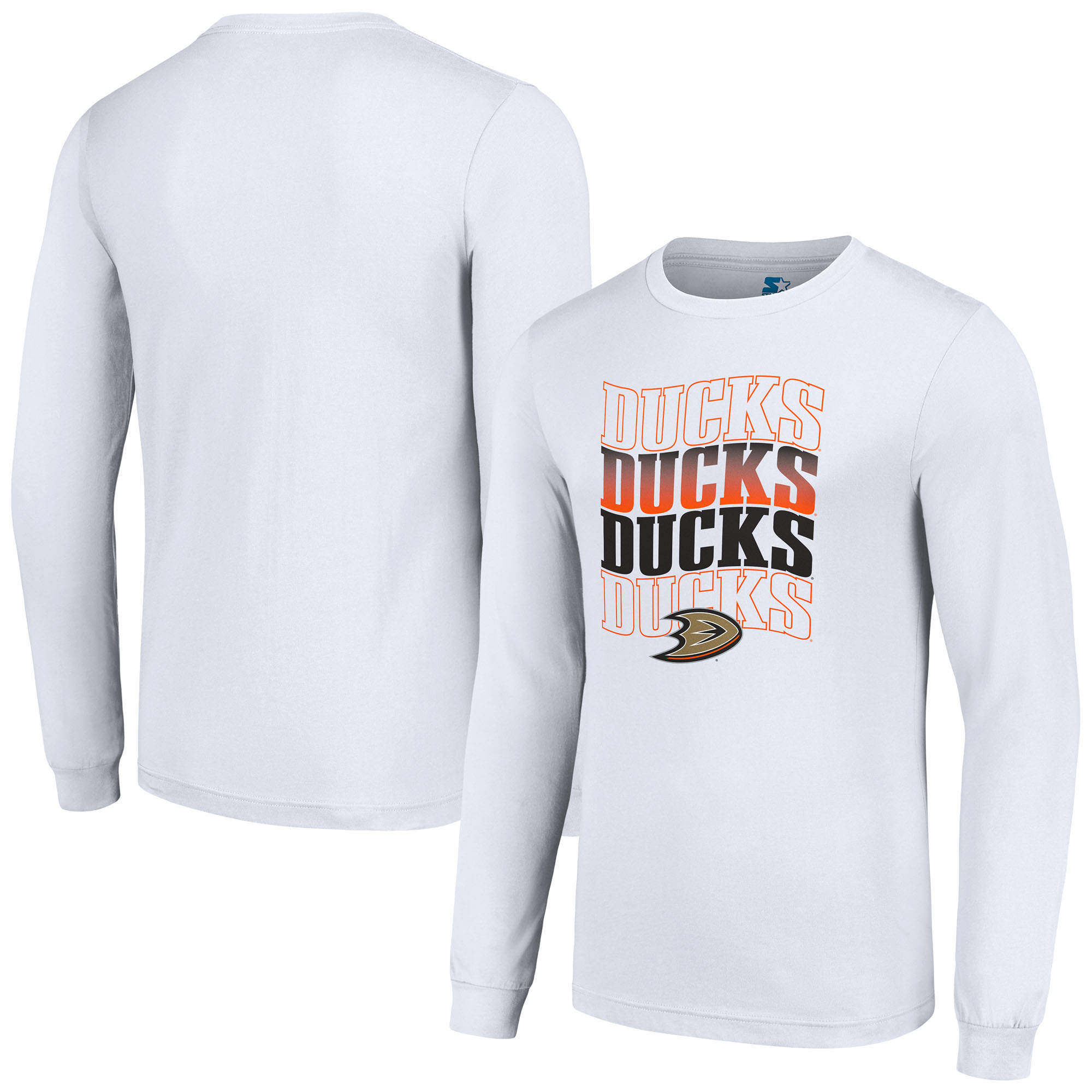 Men's Starter White Anaheim Ducks Four Team Name Logo Long Sleeve ...