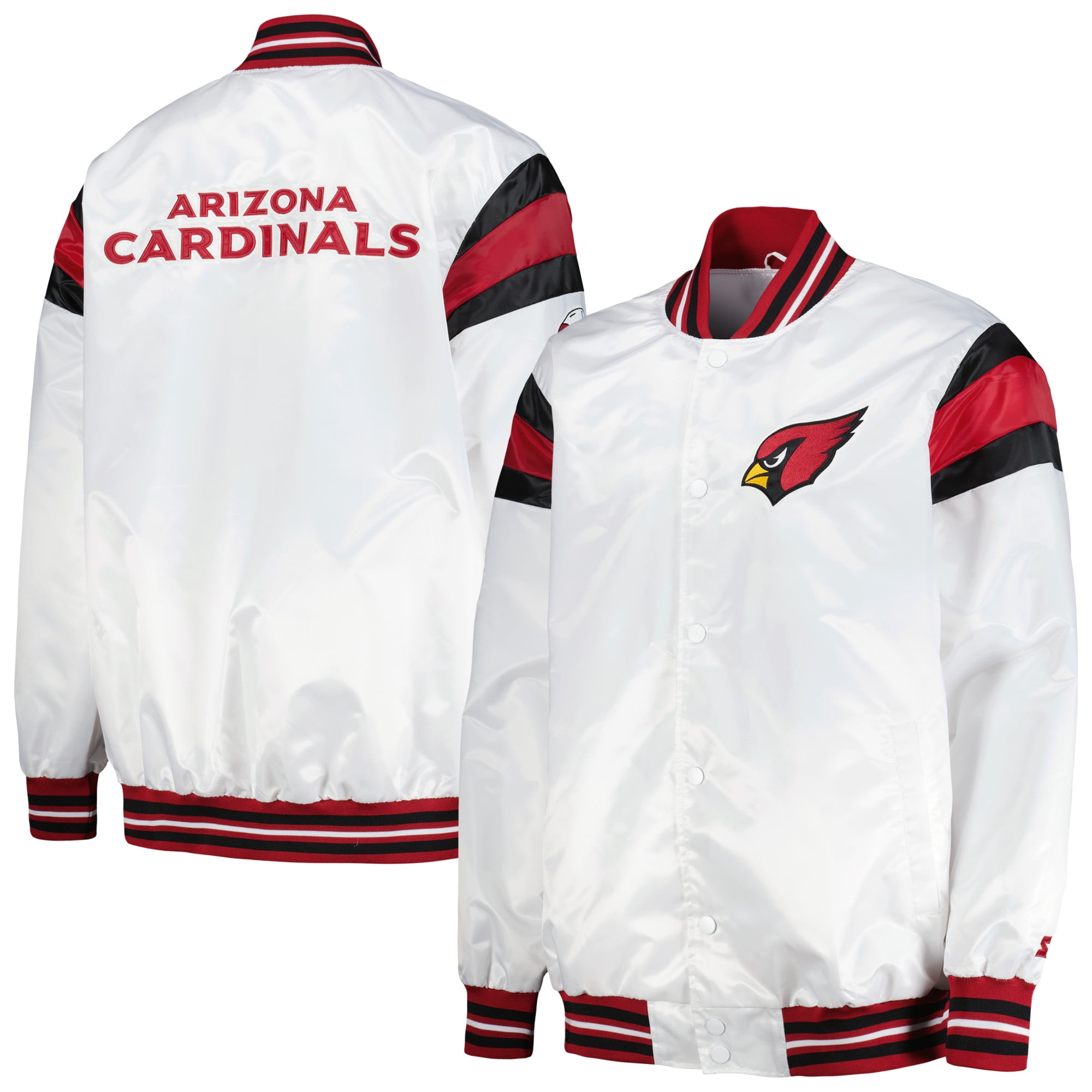 Men's Starter White Arizona Cardinals Satin Full-Snap Varsity Jacket ...